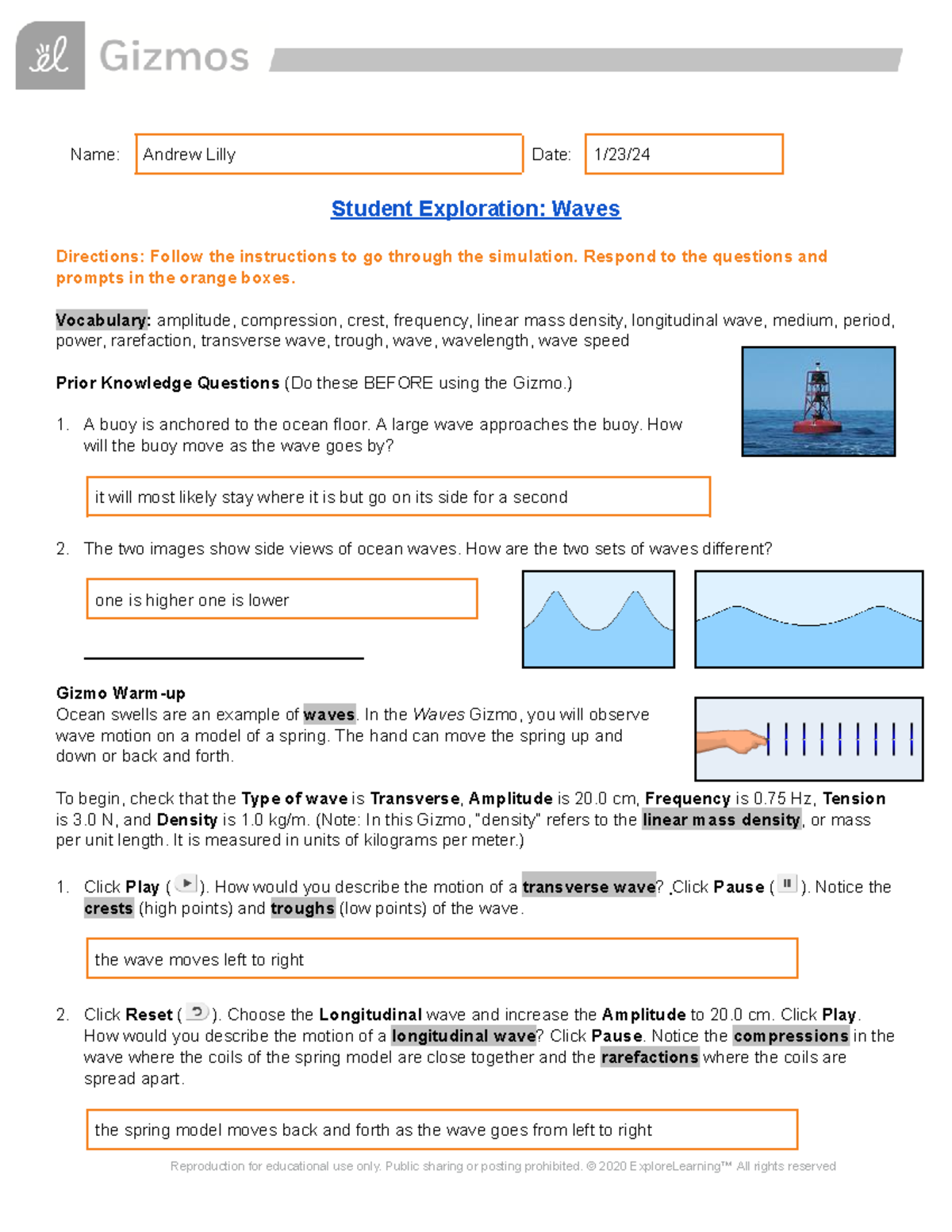 Andrew Lilly - Virtual Lab Manual Waves - 18272815 - Name: Andrew Lilly ...