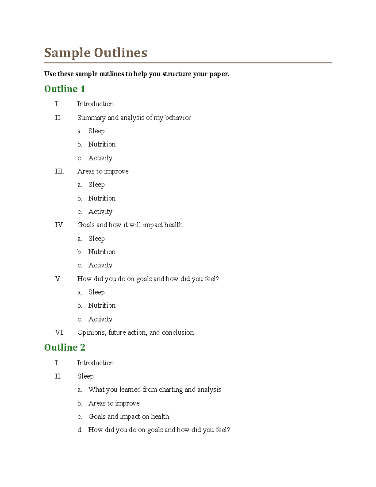 03-04 sample outlines - ................... - Sample Outlines Use these ...
