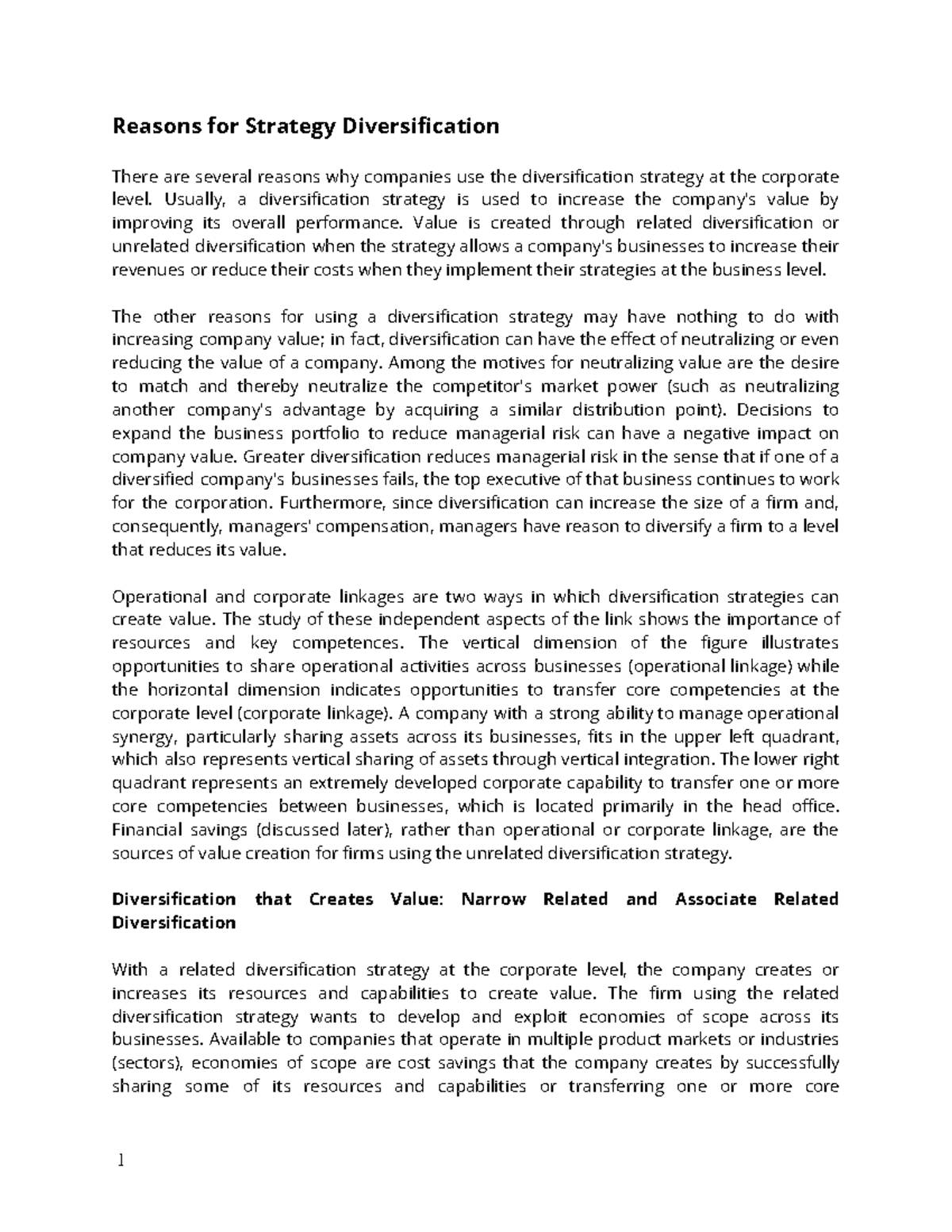 Reasons for Strategy Diversification . - Reasons for Strategy ...