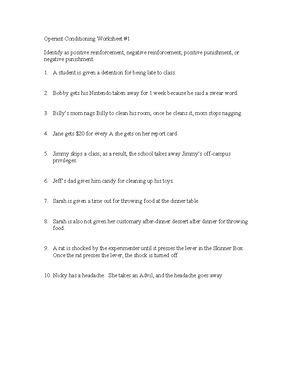 Operant conditioning worksheet - Name: - Studocu