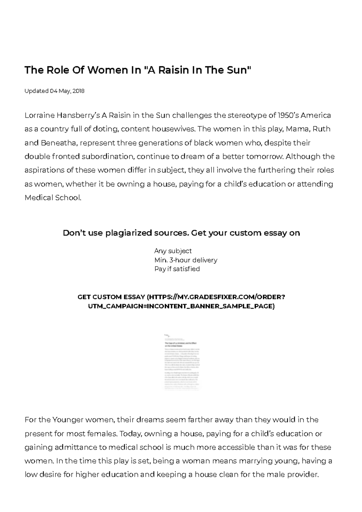 The Role of Women in A Raisin in the Sun [Essay Example], 1119 words ...