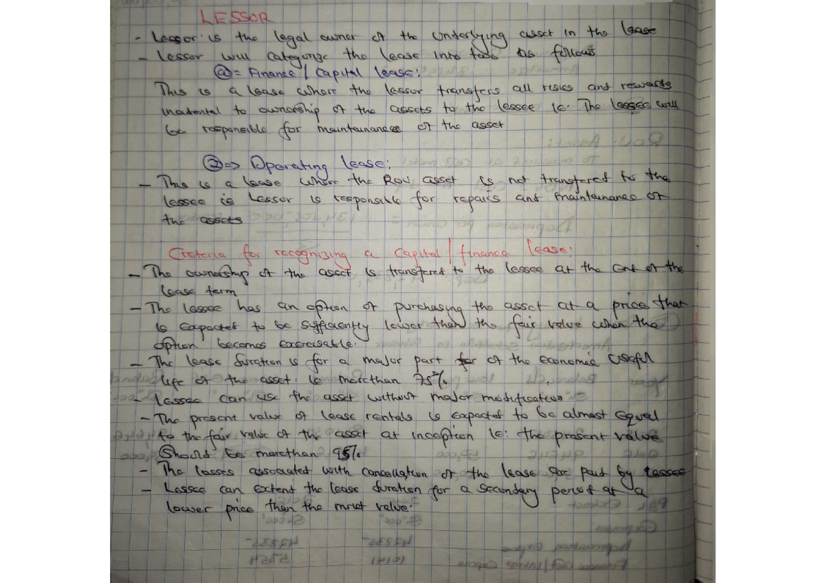 Lessor accounting - Notes - LESSOR Leaguris the legal owner of the ...