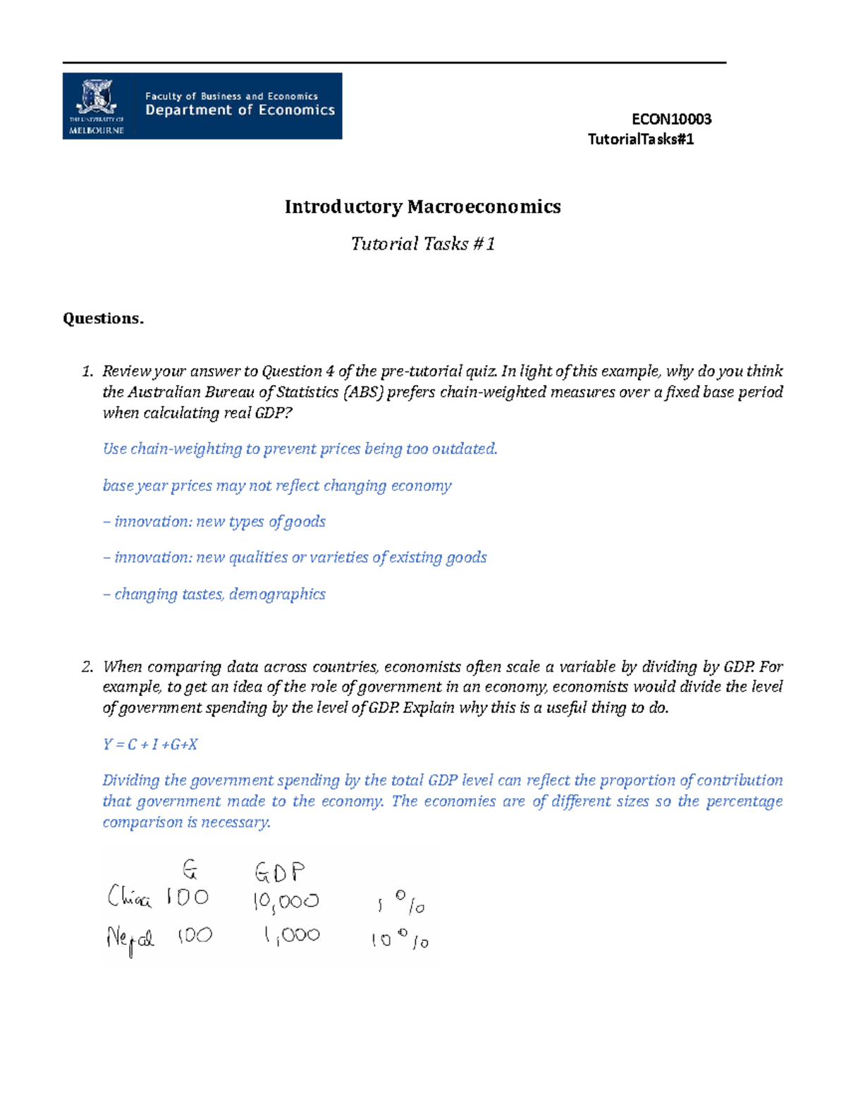 Tutorial Tasks 1 Introductory Macroeconomics Tutorial Tasks Questions 1 Review Your Answer