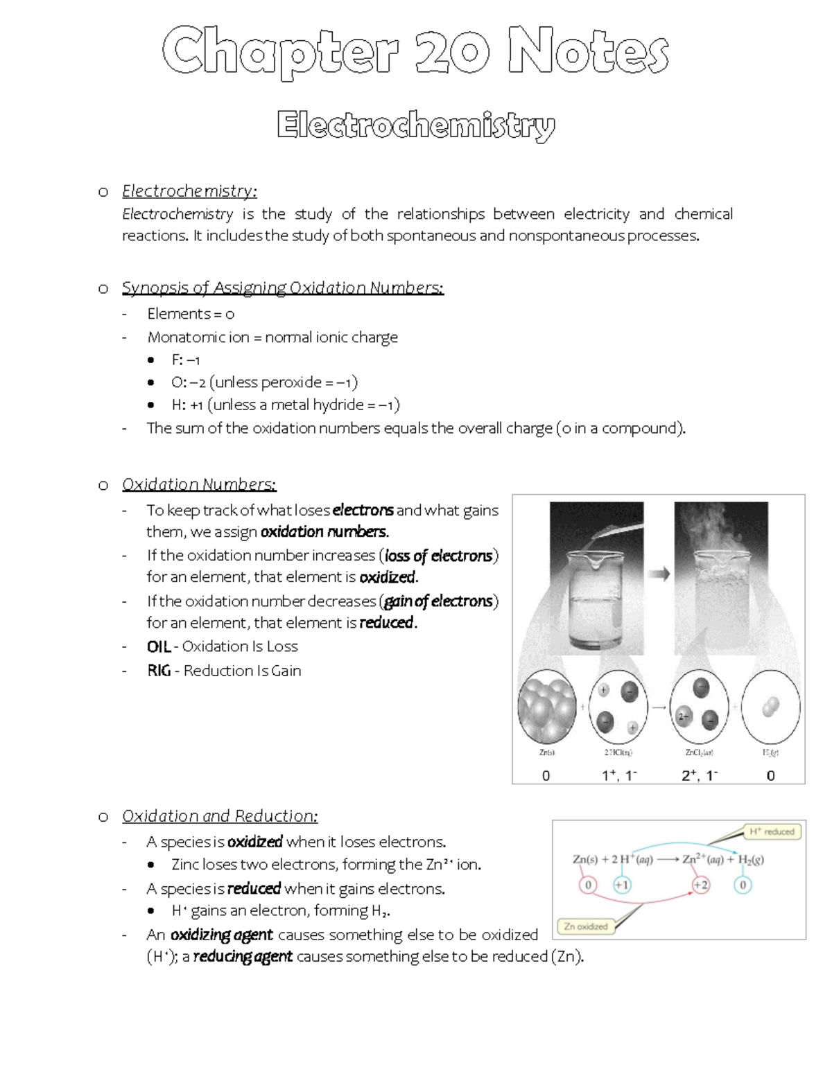 Chapter 20 - Lecture Summary - o Electrochemistry: Electrochemistry is ...