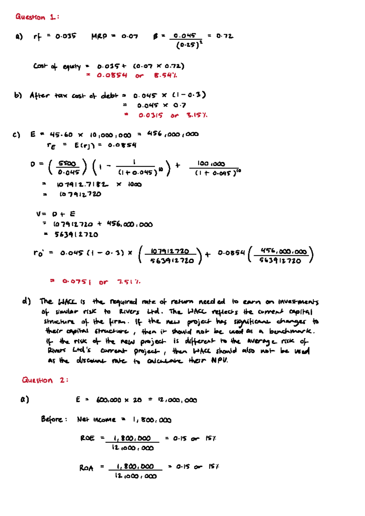 Exam Buddy Task 4 Solutions - Question 1 : a) rf = 0. 035 MRP = 0. 07 B = 0. 045 = 0. 72 (0. 25 ...