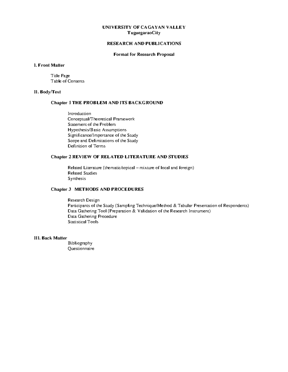 Research-Format - Format in research - UNIVERSITY OF CAGAYAN VALLEY ...