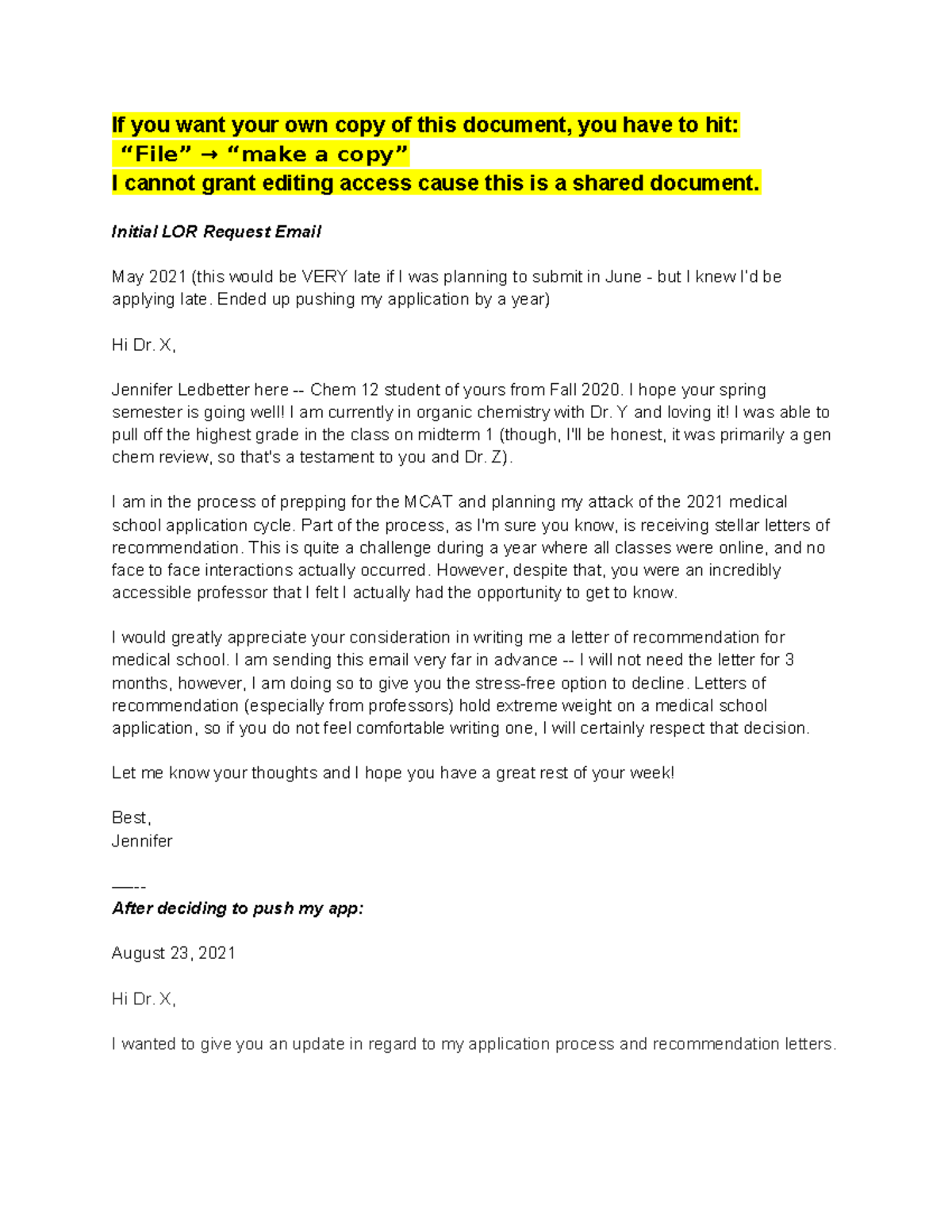 LOR Request Template - If you want your own copy of this document, you ...