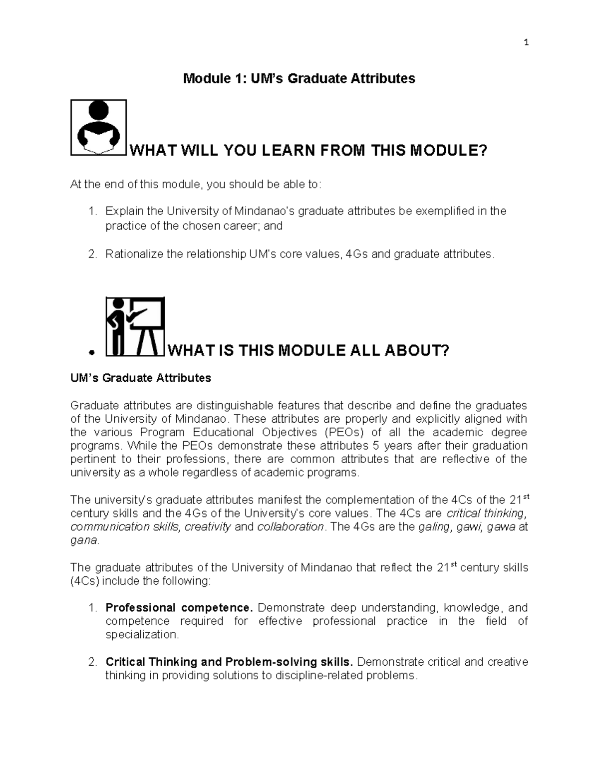 GPE3 Module 1 - Module 1: UM’s Graduate Attributes WHAT WILL YOU LEARN ...