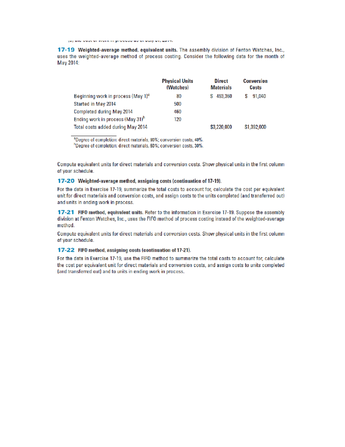 Ch 17 process costing Exercises - Cost accounting - Studocu