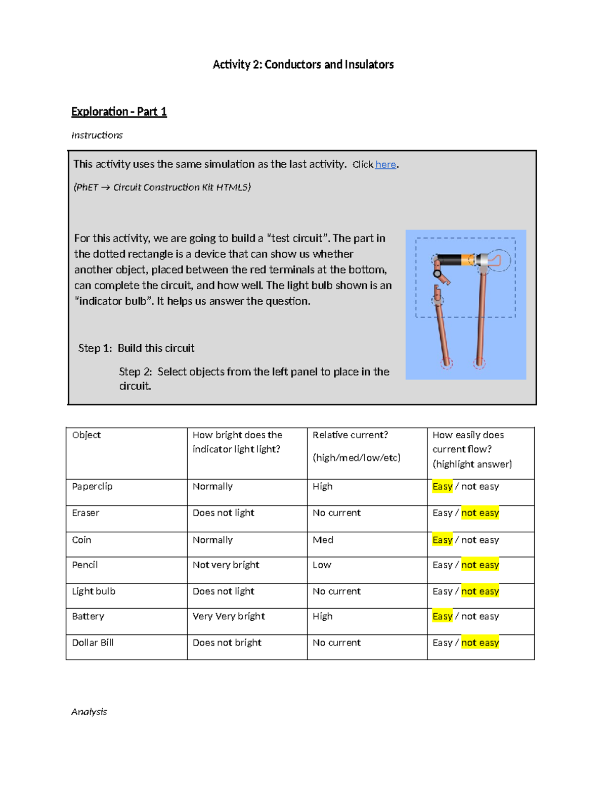 A2 conductors and insulators - Activity 2: Conductors and Insulators ...