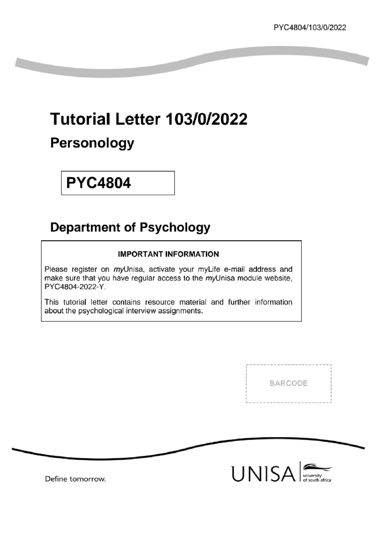 TUT103 PYC4804 - PYC4804 - Studocu