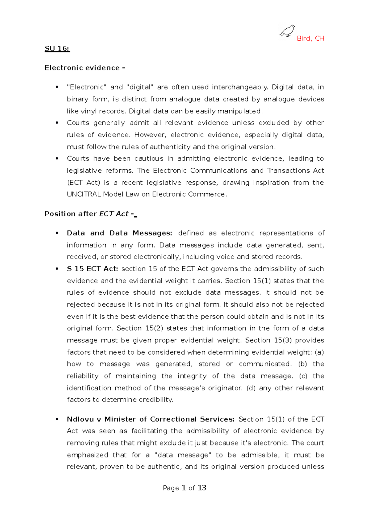 371 Exam Notes November - SU 16: Electronic evidence – "Electronic" and ...