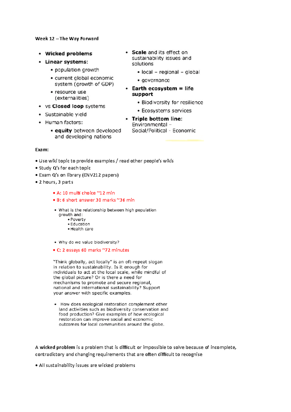 The way forward - exam tips - Week 12 – The Way Forward Exam: Use wiki ...