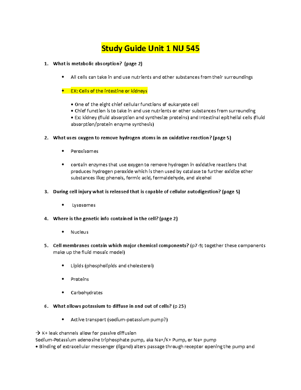 Study Guide Unit 1 NU 545 - Study Guide Unit 1 NU 545 What is metabolic absorption? (page 2) All ...