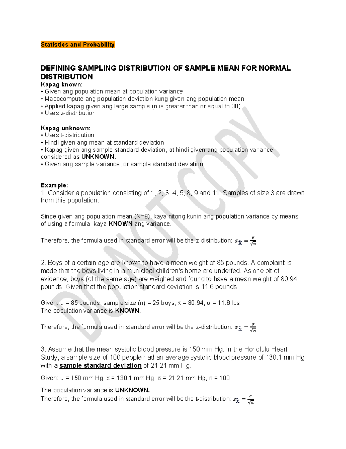 Statistics and Probability - Statistics and Probability DEFINING ...