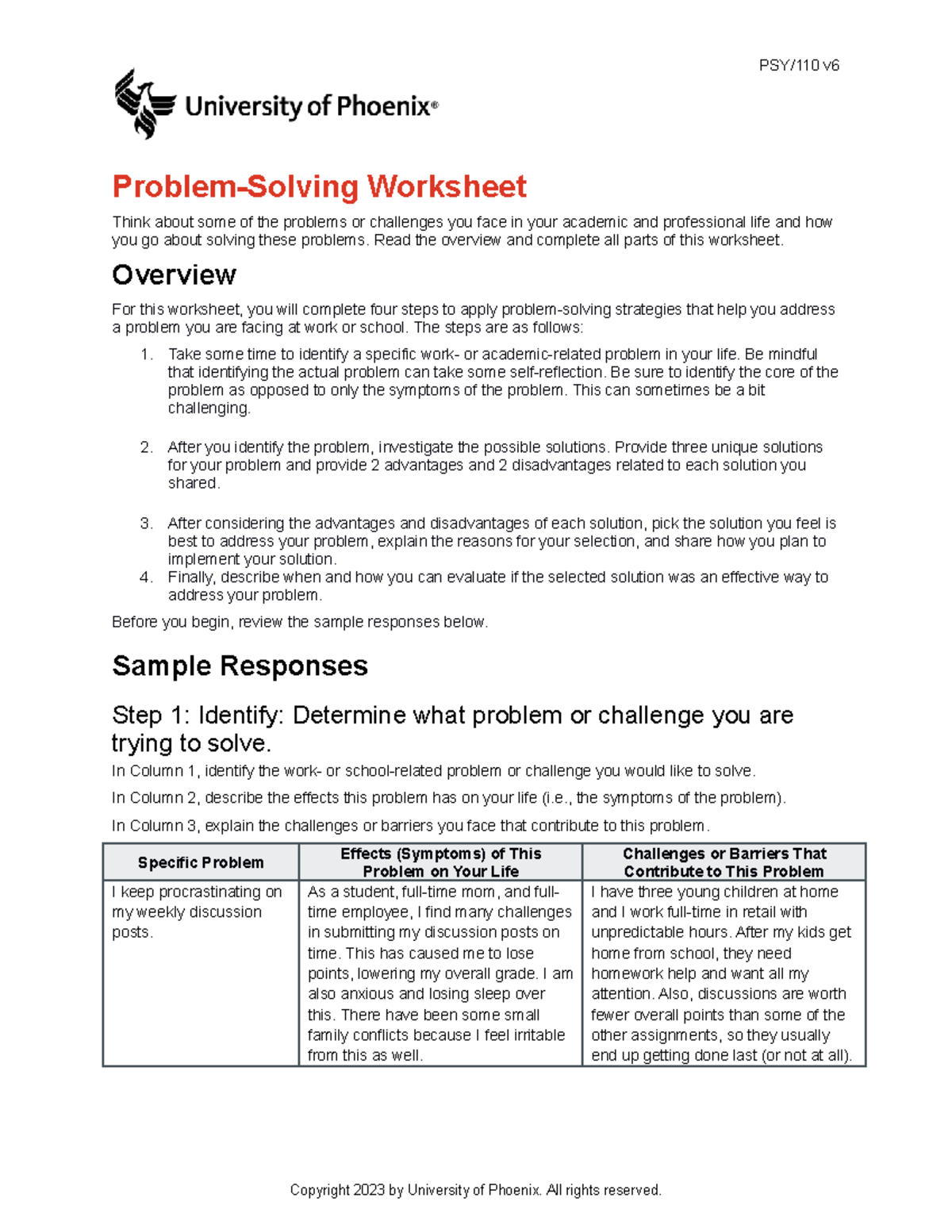 Psy110 v6 wk4 problem solving worksheet copy copy - PSY/110 v Problem-Solving Worksheet Think ...