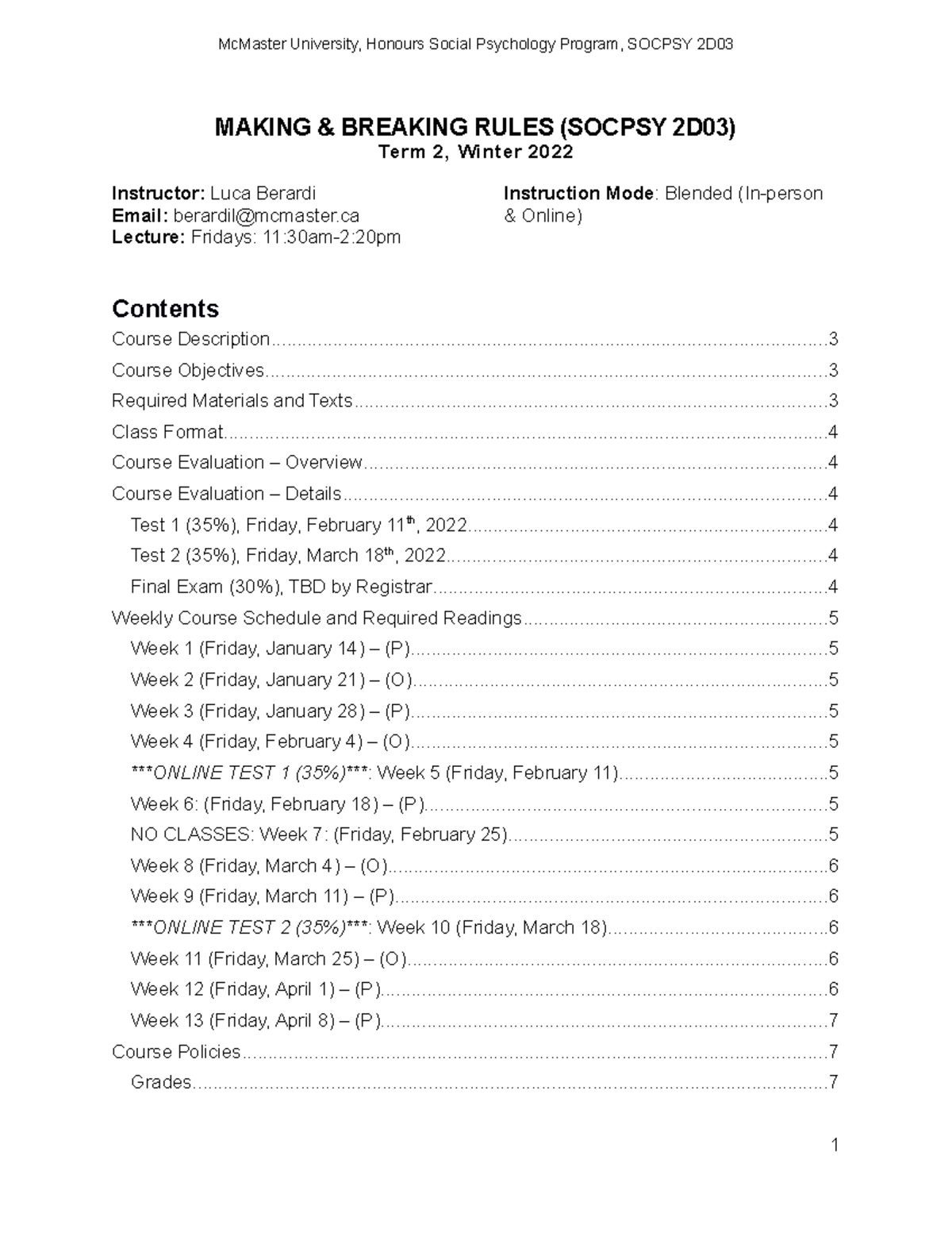SOCPSY 2D03 Making Breaking Rules Course - Studocu