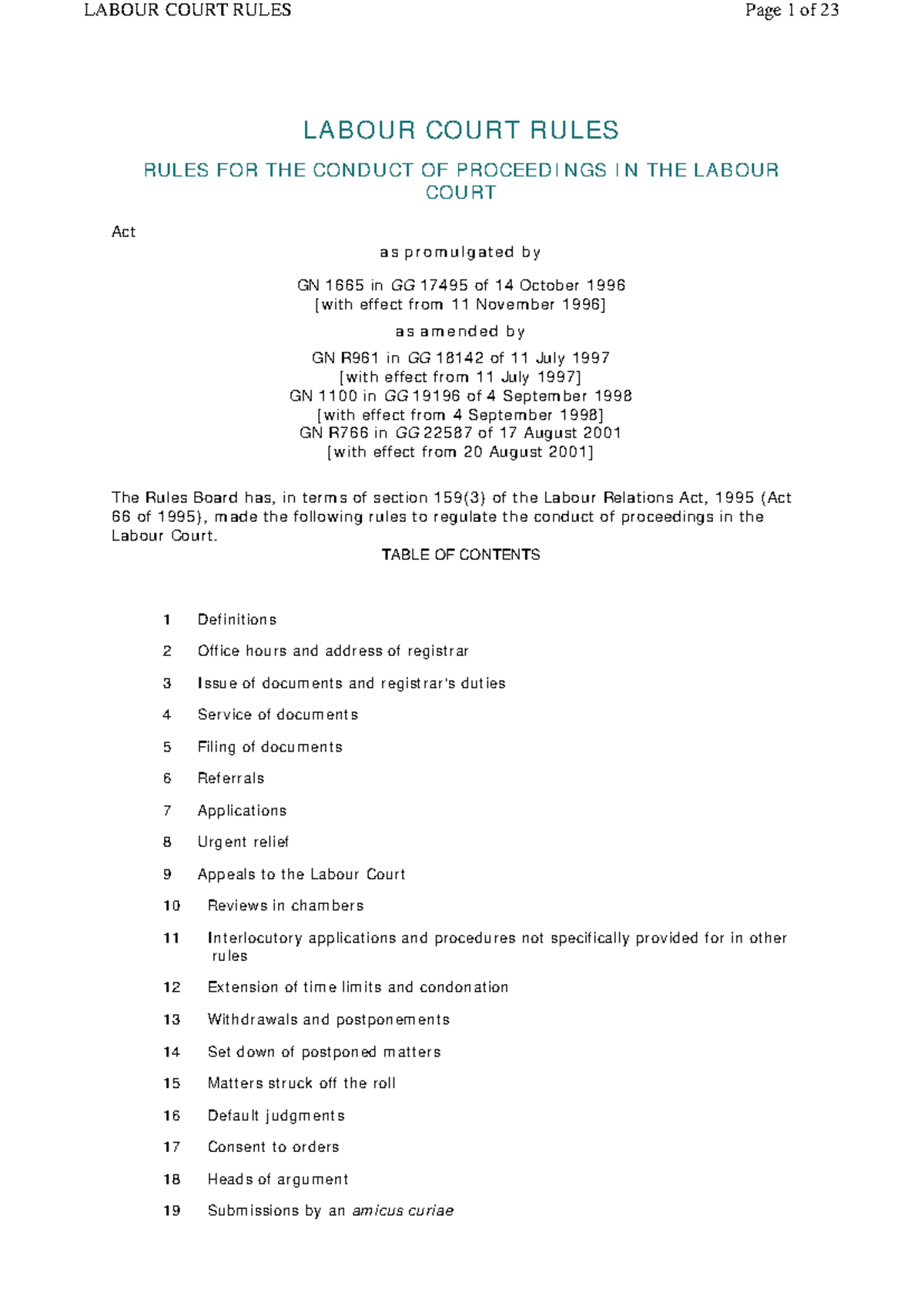 Labour Court Rules - LABOUR COURT RULES RULES FOR THE CONDUCT OF ...