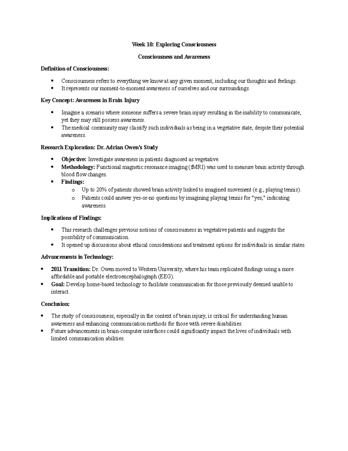 Psych week 10 - Exploring Consciousness - Week 10: Exploring ...