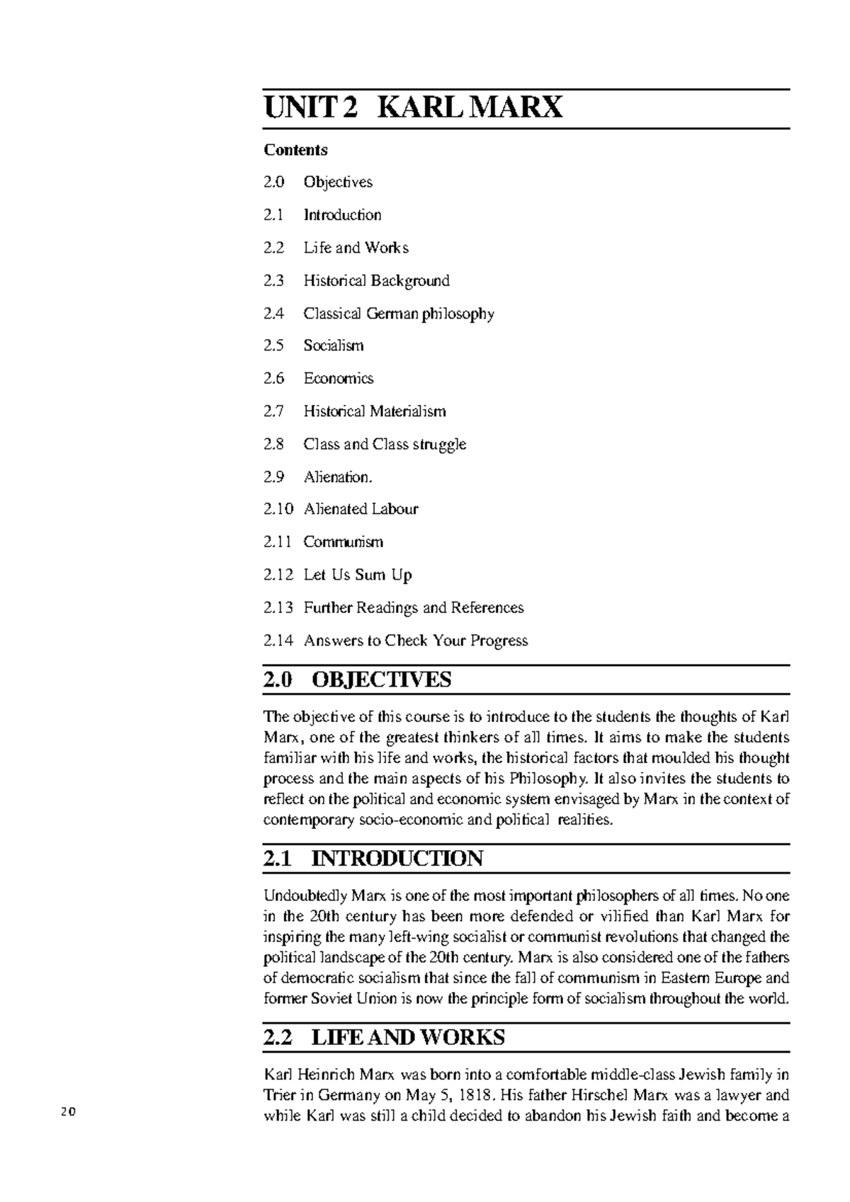 Unit-2 - Philosophy - UNIT 2 KARL MARX Contents 2 Objectives 2 ...