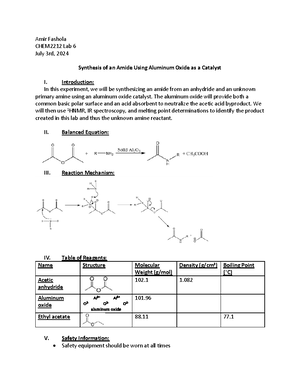 Lab 5; Fischer Esterification; Using a Carboxylic Acid to Create an ...