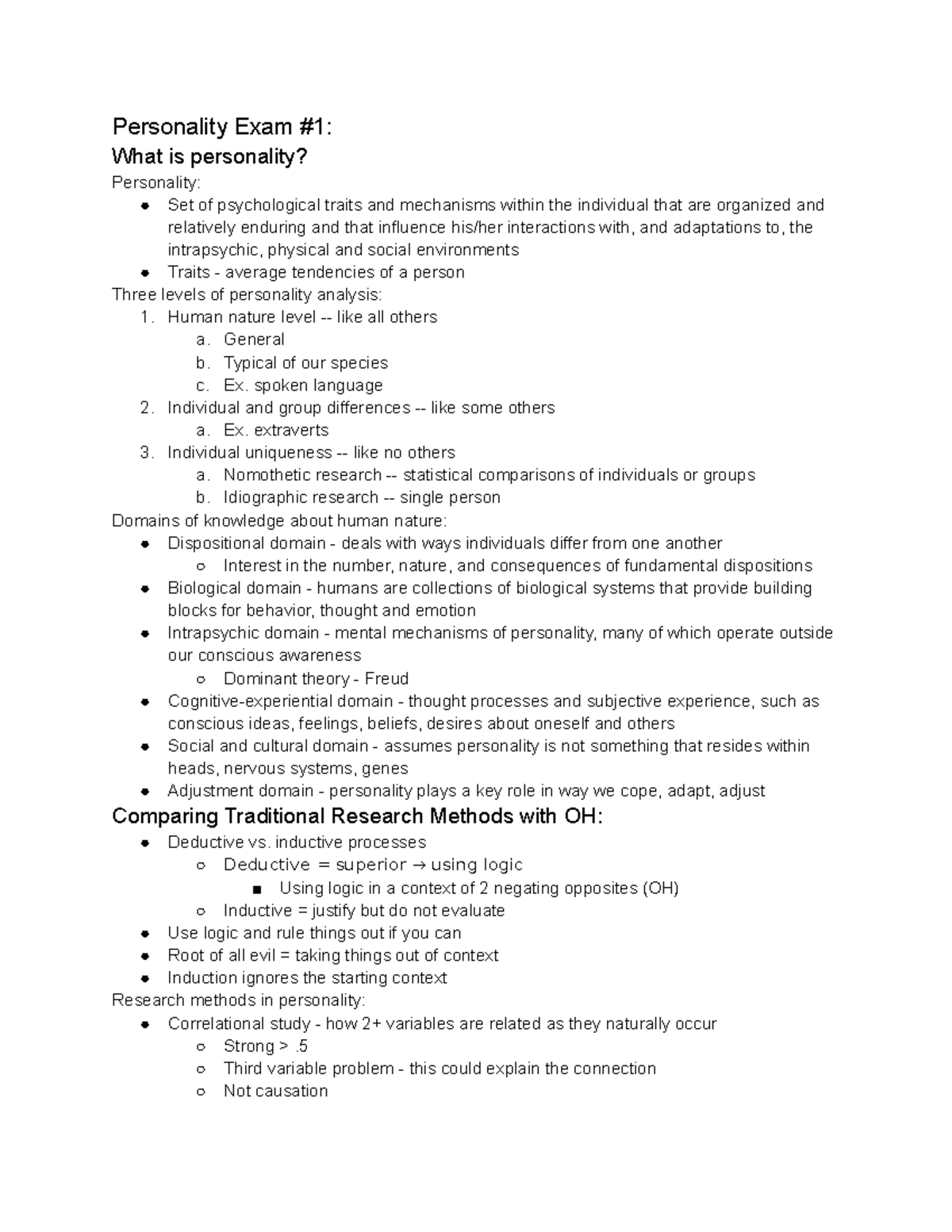 Personality Exam 1 - Notes on all chapters for first exam - Personality ...