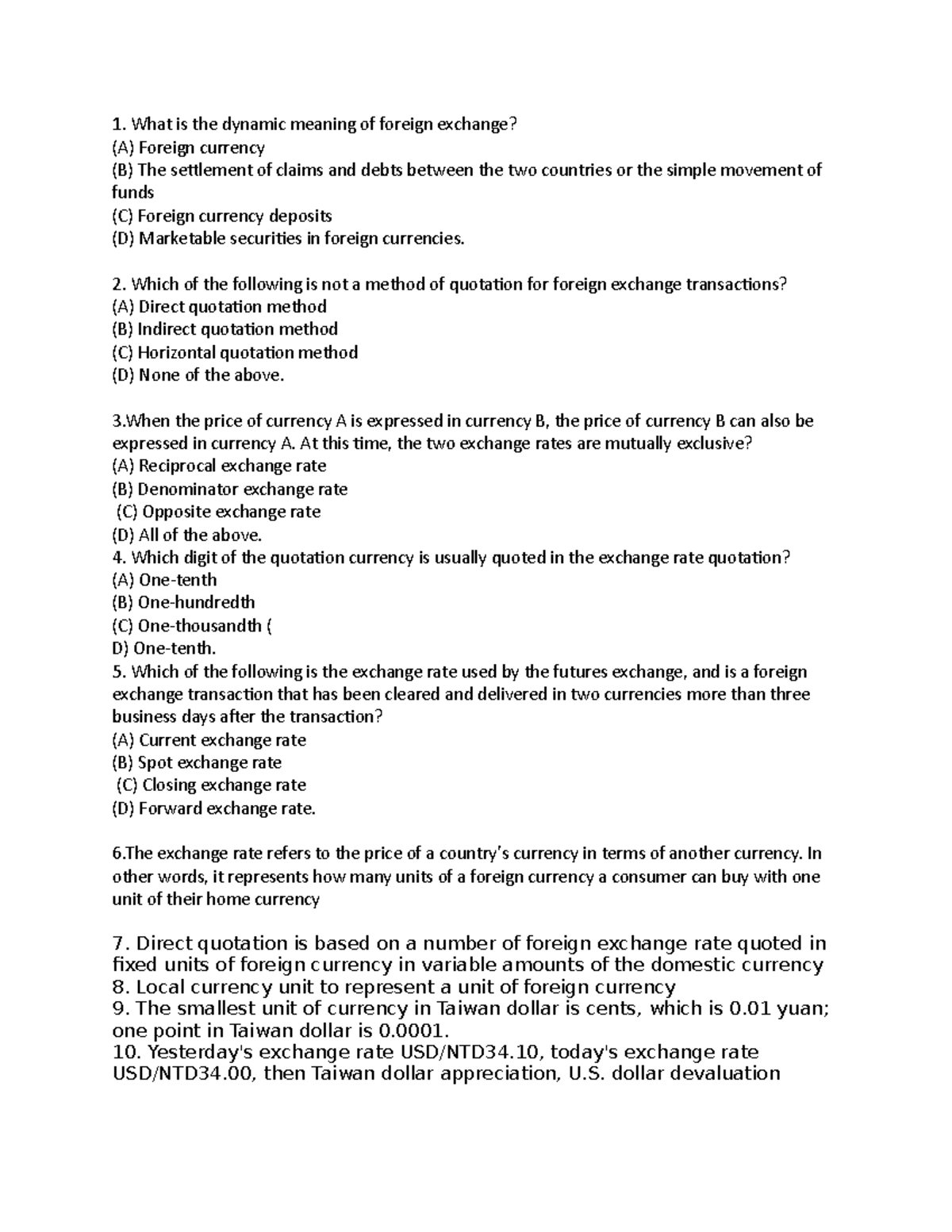 test bank 110 foreign exam - Practice of Foreign Exchange - Studocu