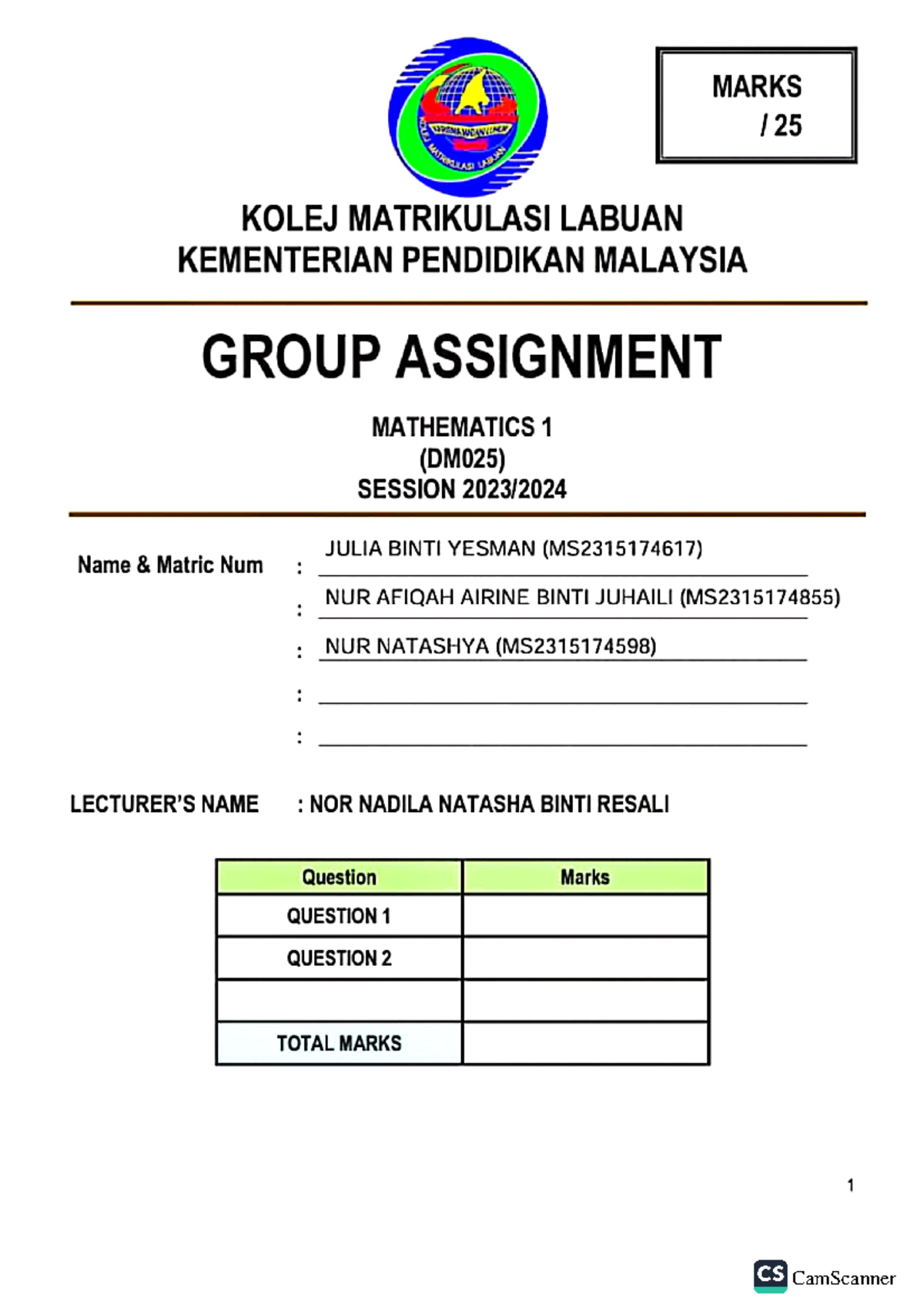 Group Assignment PART II DM025 - Matematik - Studocu