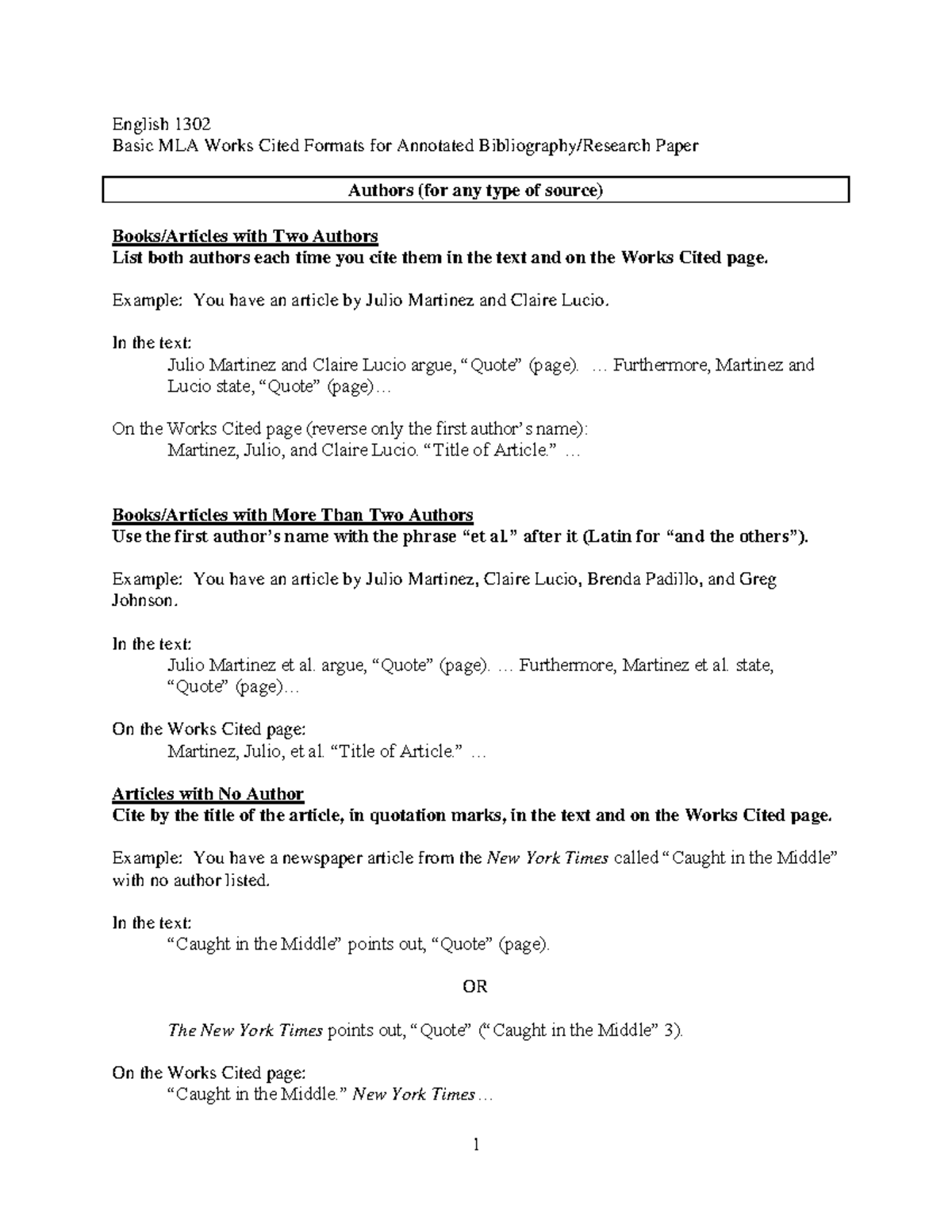 MLA Database Formats for Bibliography and Research Paper - English 1302 ...