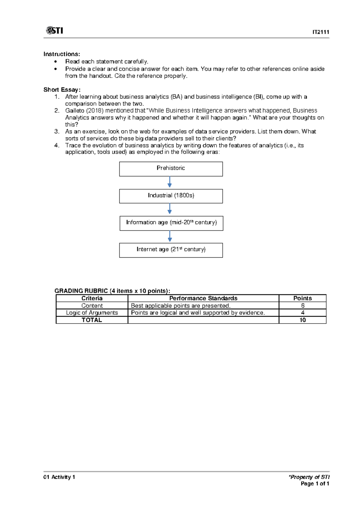 01 Activity 1 - IT 2111 01 Activity 1 *Property of STI Page 1 of 1 ...