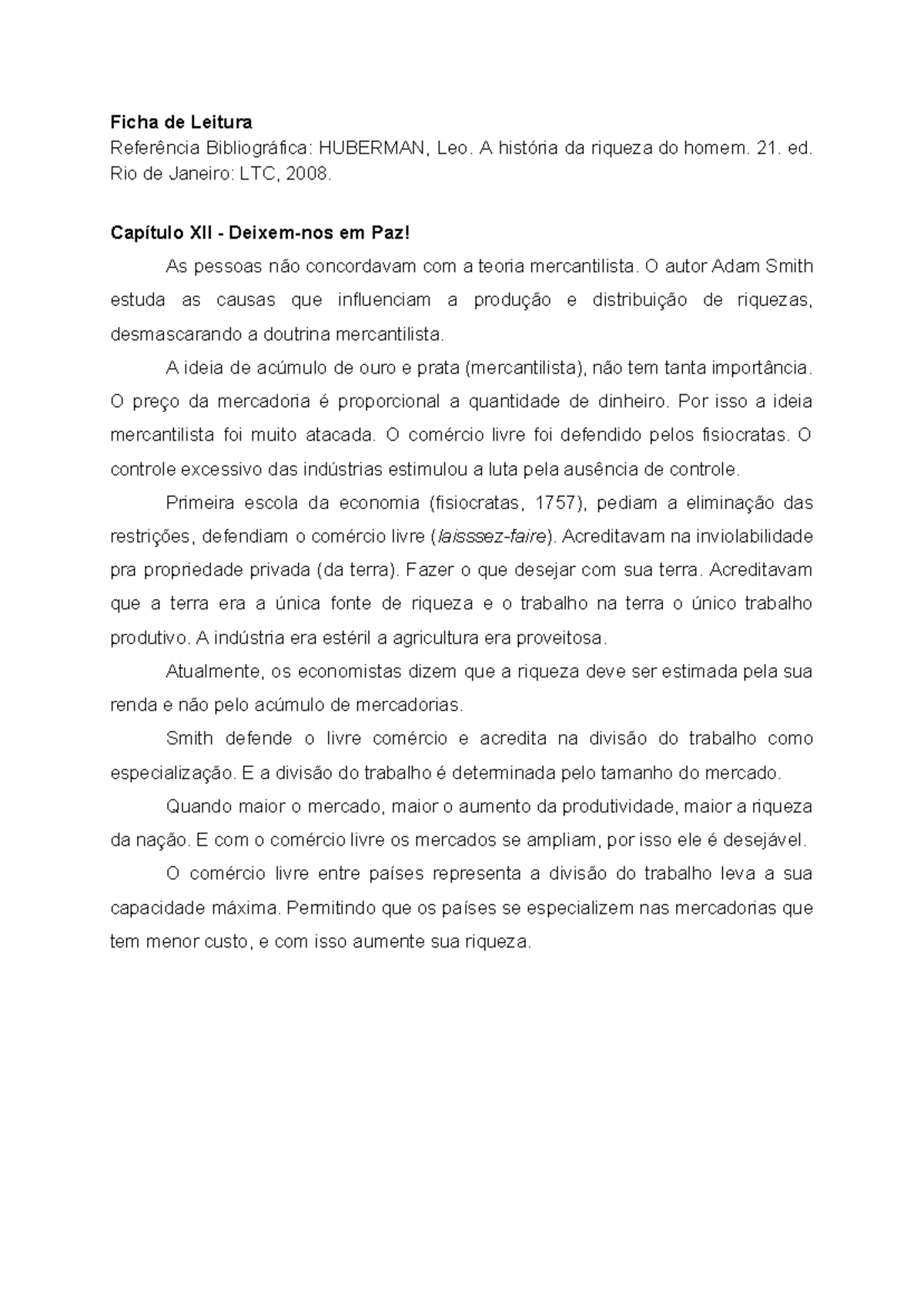 Leo Huberman História Da Riqueza Do Homem - RETOEDU