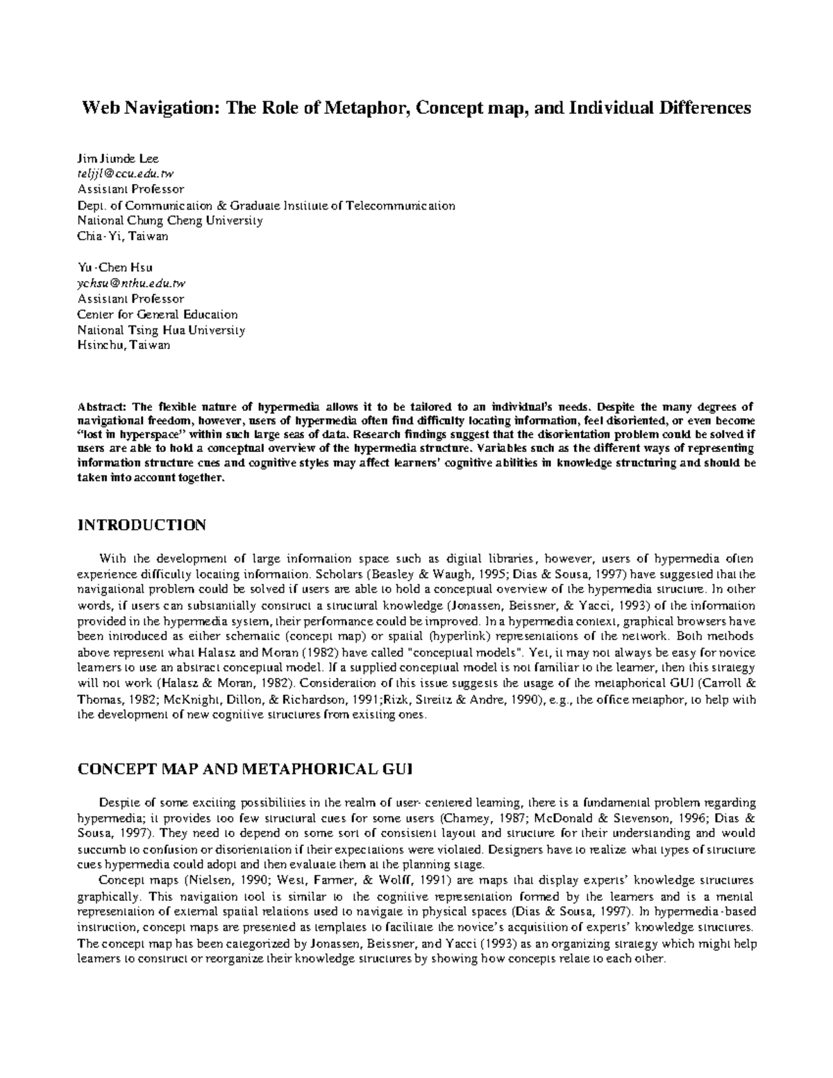 Proceedings 10719 - tutorial - Web Navigation: The Role of Metaphor ...