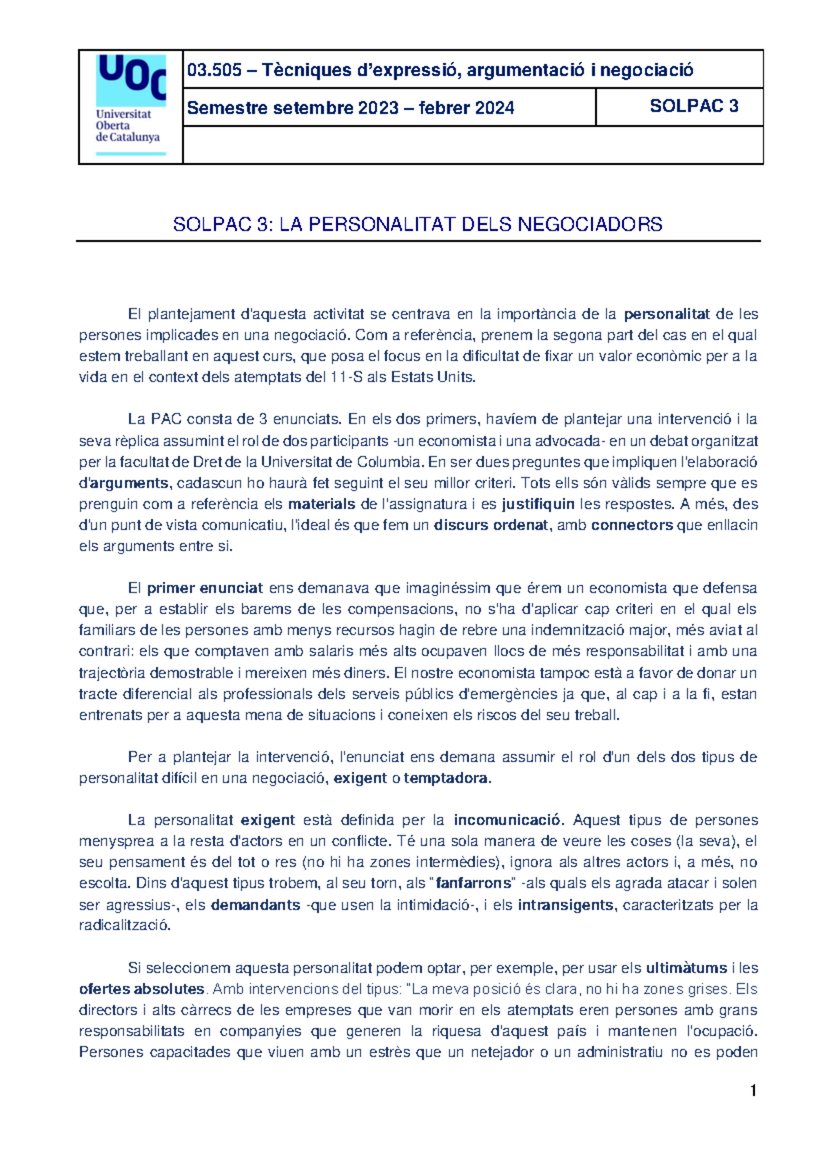 03505 Solpac 3 TEAN CAT - 0 3 – Tècniques d’expressió, argumentació i negociació Semestre ...