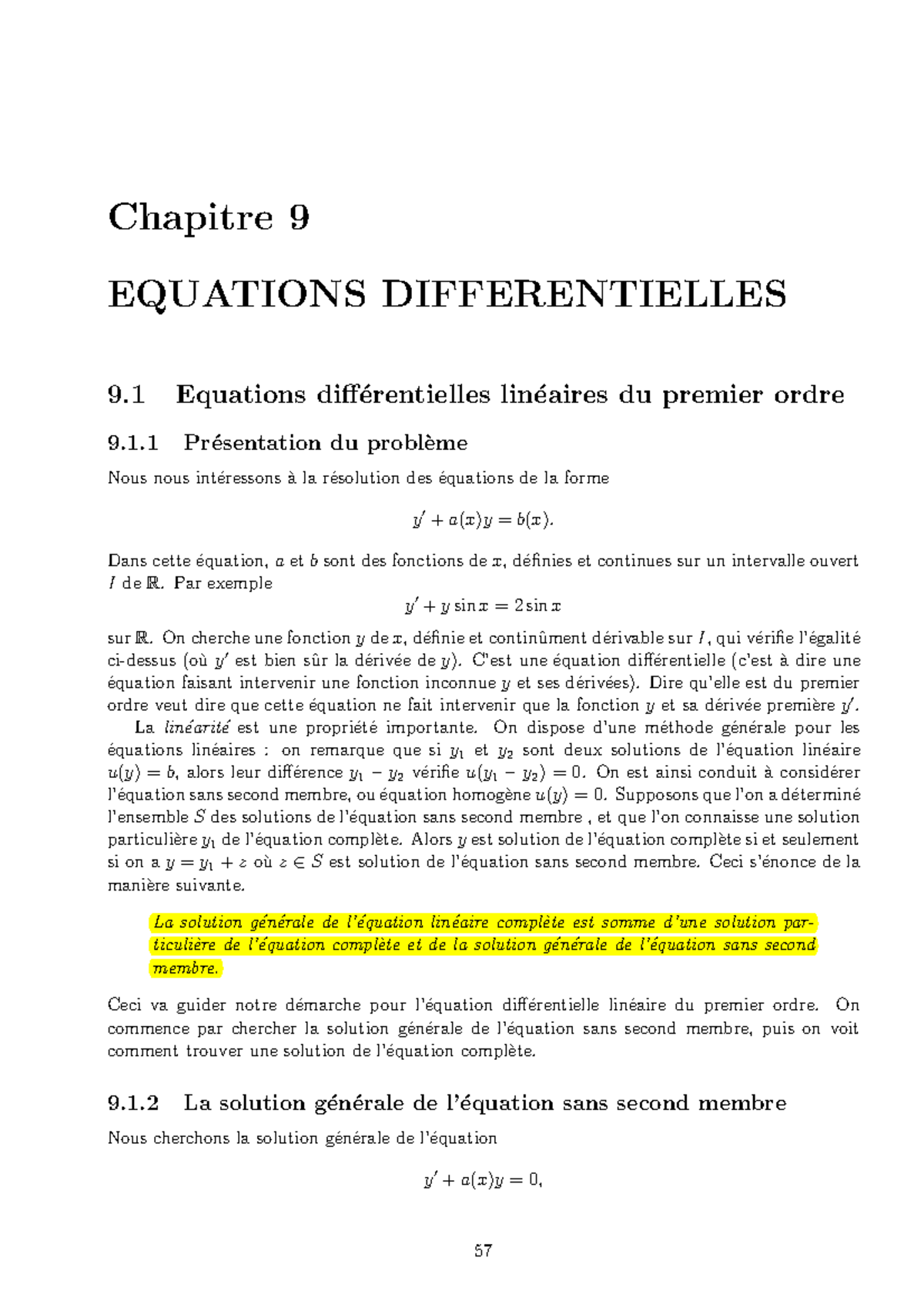 Equations différentielles - Chapitre 9 EQUATIONS DIFFERENTIELLES 9 ...