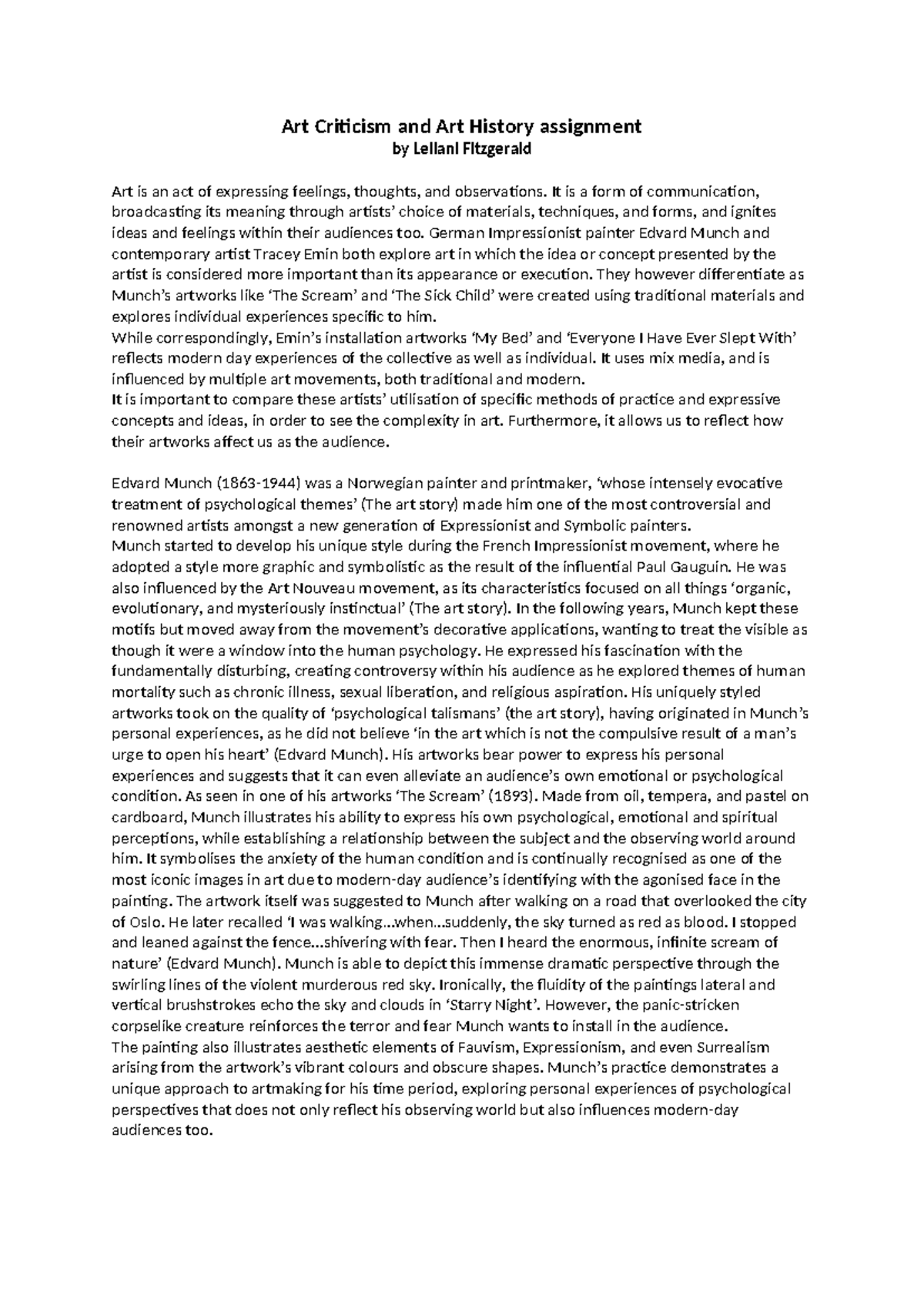 Art Criticism and Art History assignment- final product - Art Criticism ...