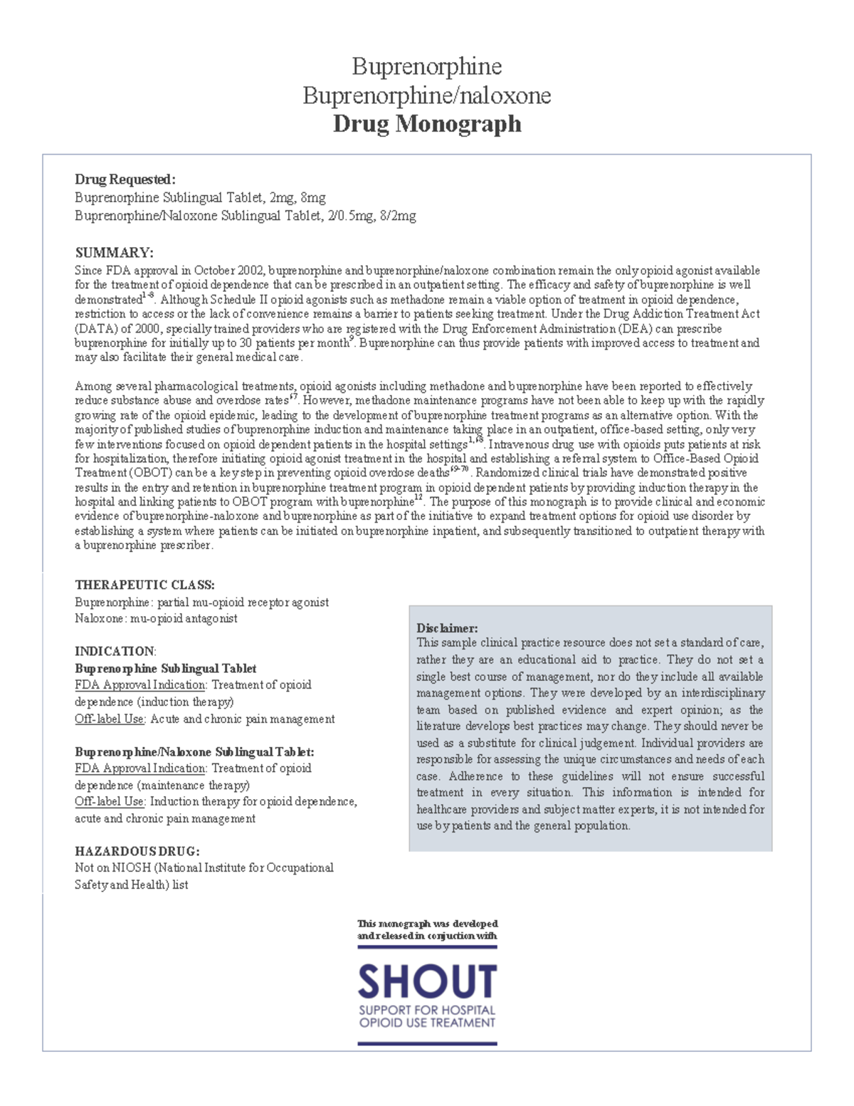 3 Hospital Formulary And Example P T Buprenorphine Buprenorphine