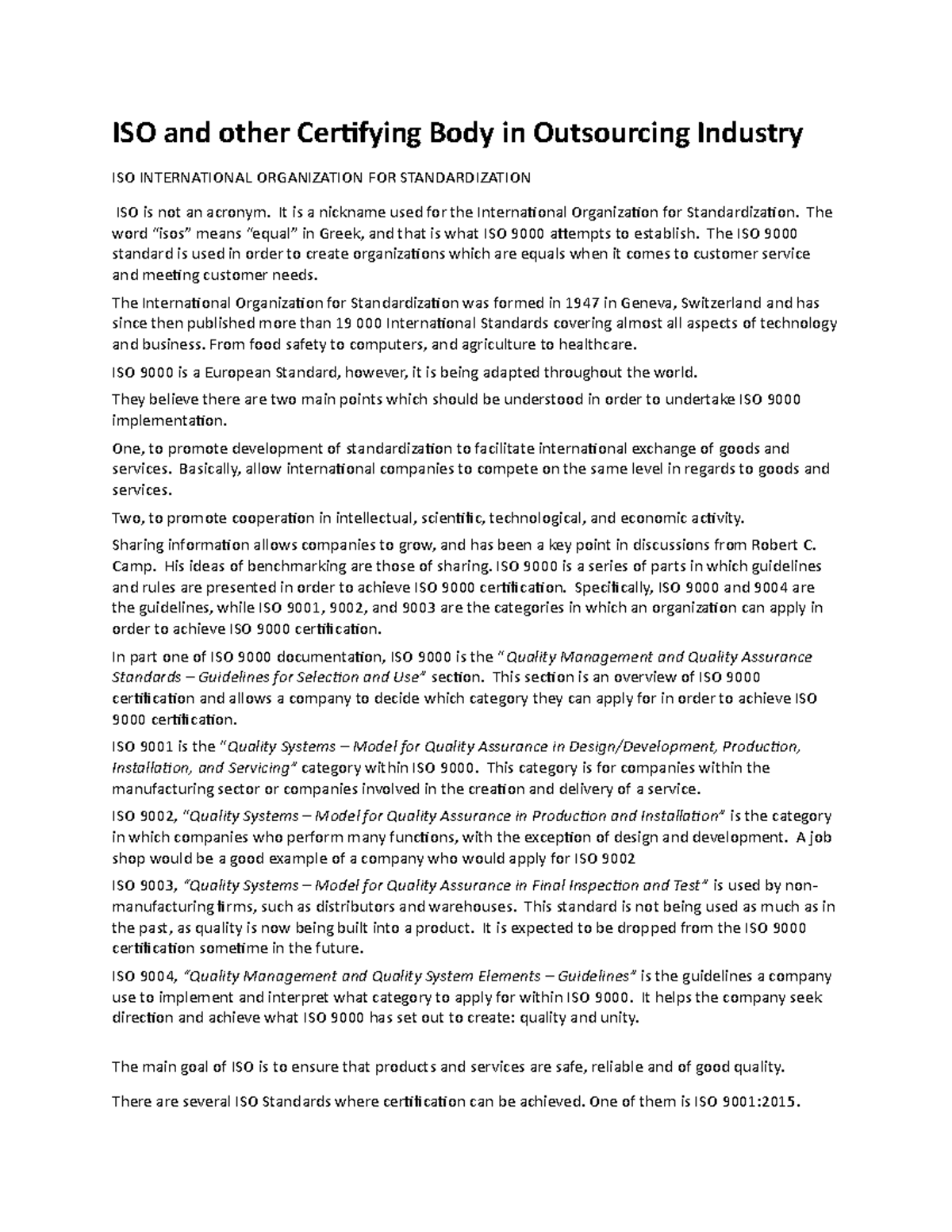BPO Outsourcing - ISO and other Certifying Body in Outsourcing Industry ...