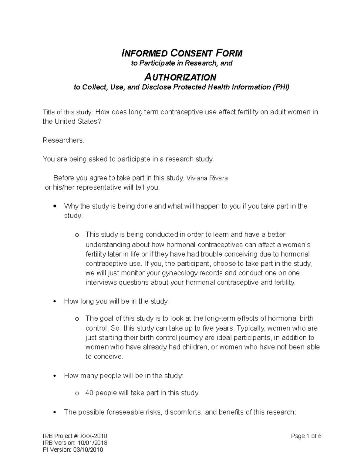 Informed Consent and Human Plan - INFORMED CONSENT FORM to Participate ...