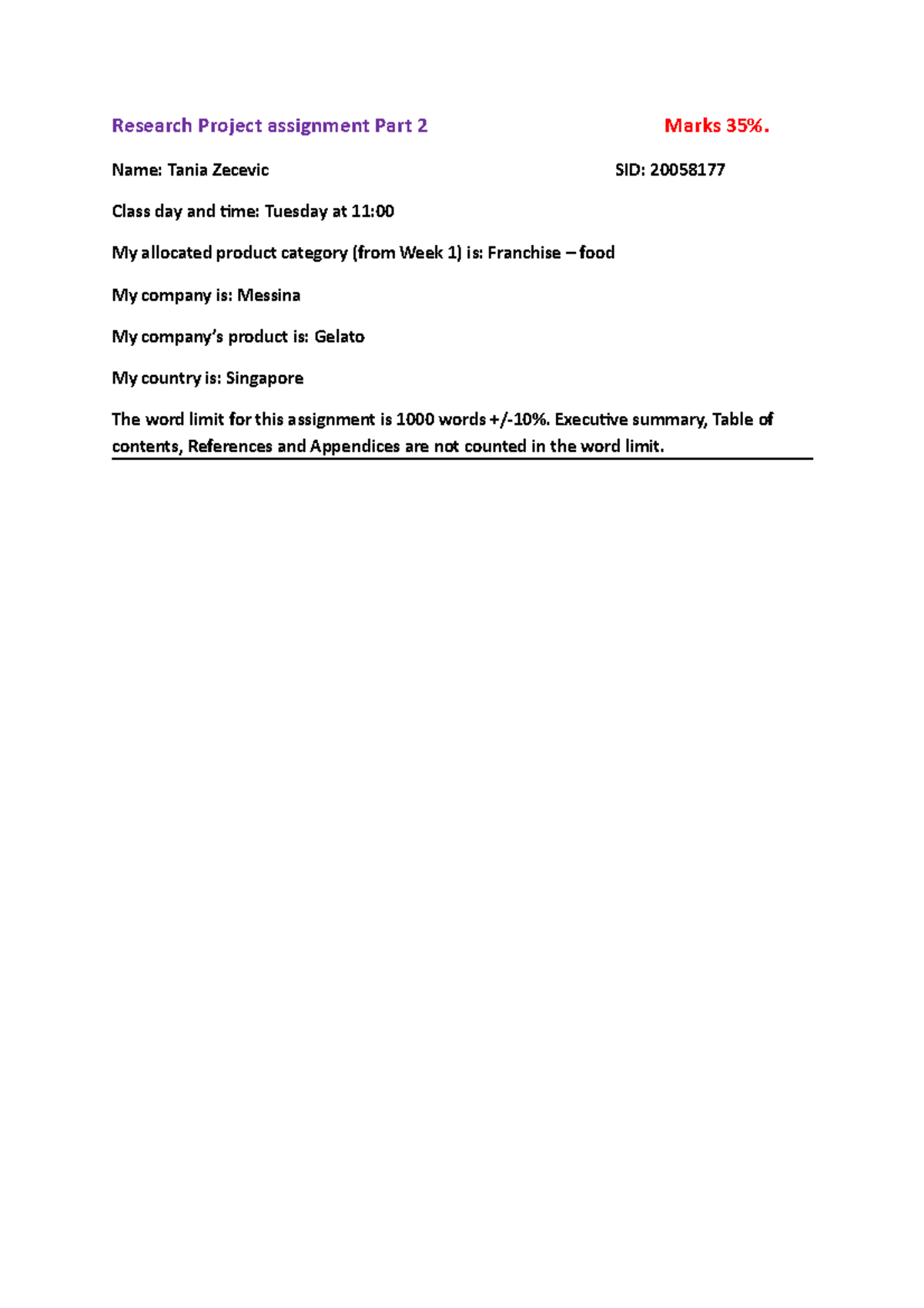 Research Project Part 2 assignment template(5) - Research Project assignment Part 2 Marks 35% ...