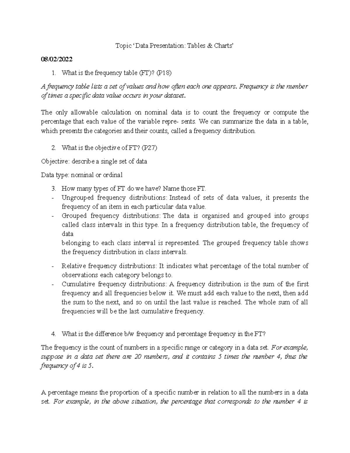 Main point list chap 2 14-2 - Topic ‘Data Presentation: Tables & Charts ...