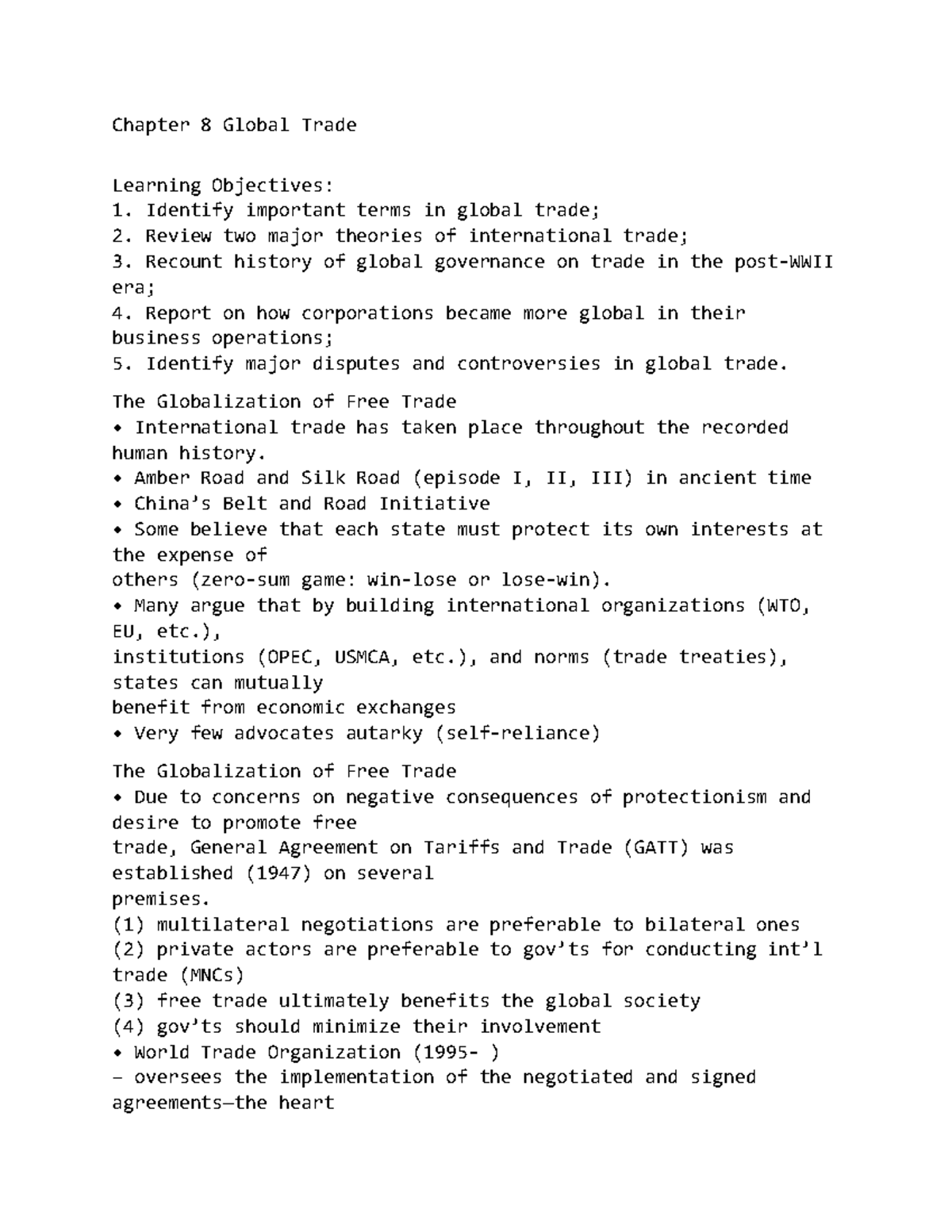 Chapter 8, global trade - Chapter 8 Global Trade Learning Objectives ...