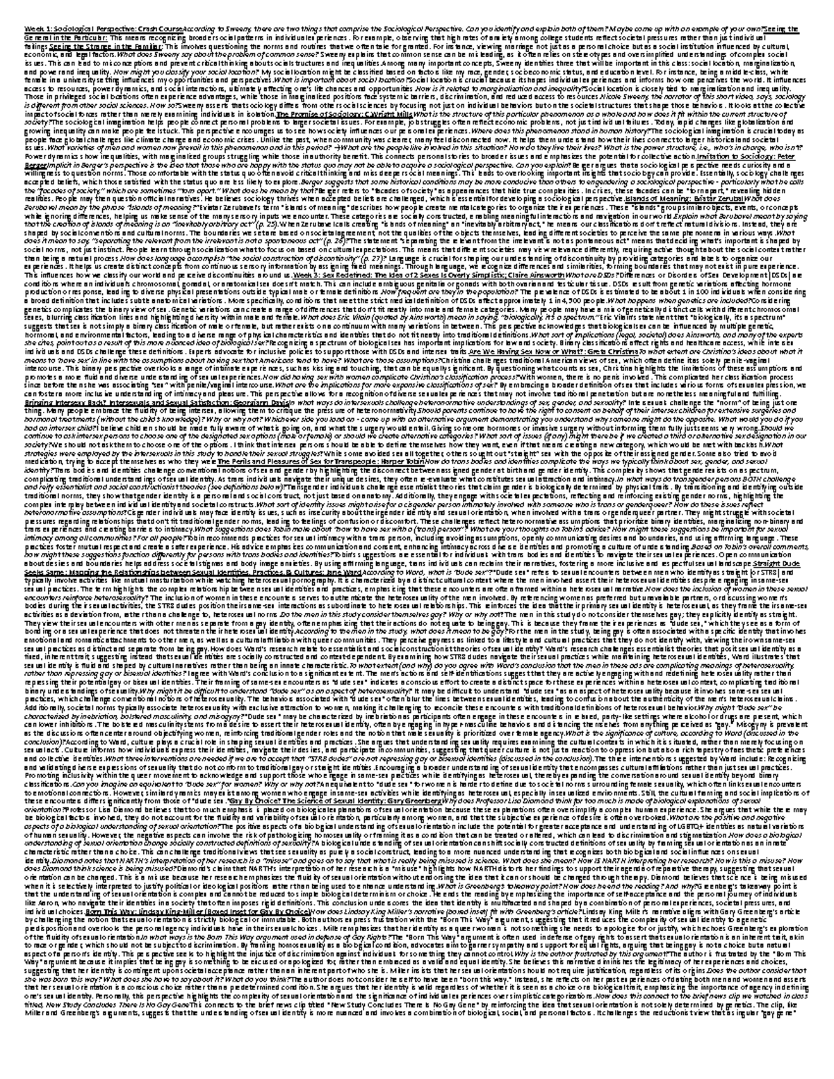 Exam One Cheat Sheet - Week 1: Sociological Perspec2ve: Crash ...