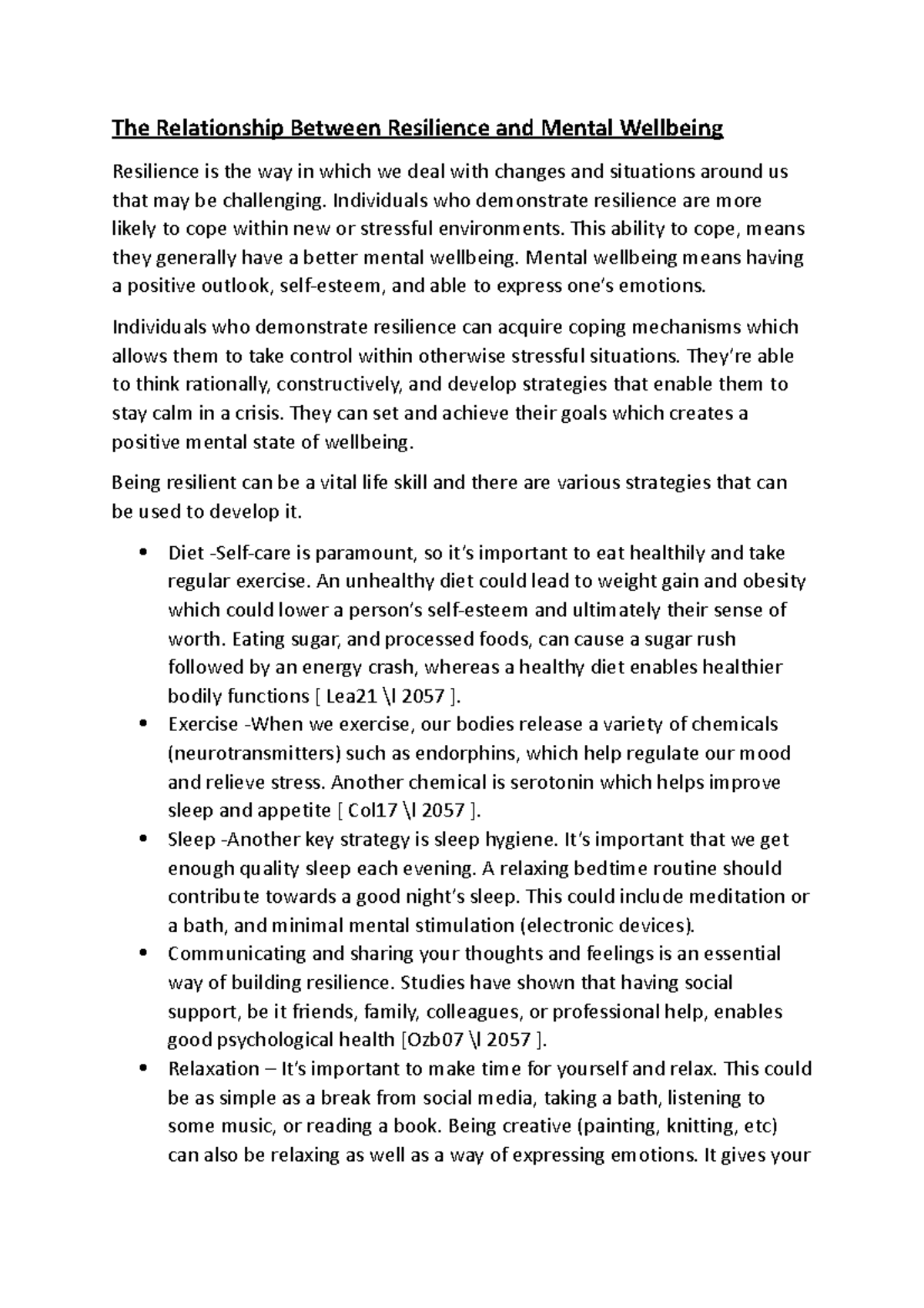 The Relationship Between Resilience and Mental Wellbeing Unit 4 1791159 ...