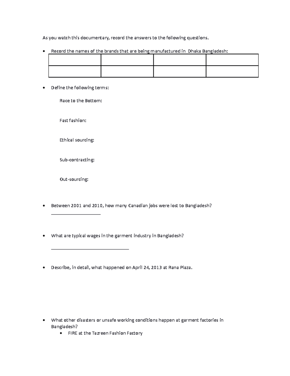 The Fifth Estate Worksheet - As you watch this documentary, record the ...