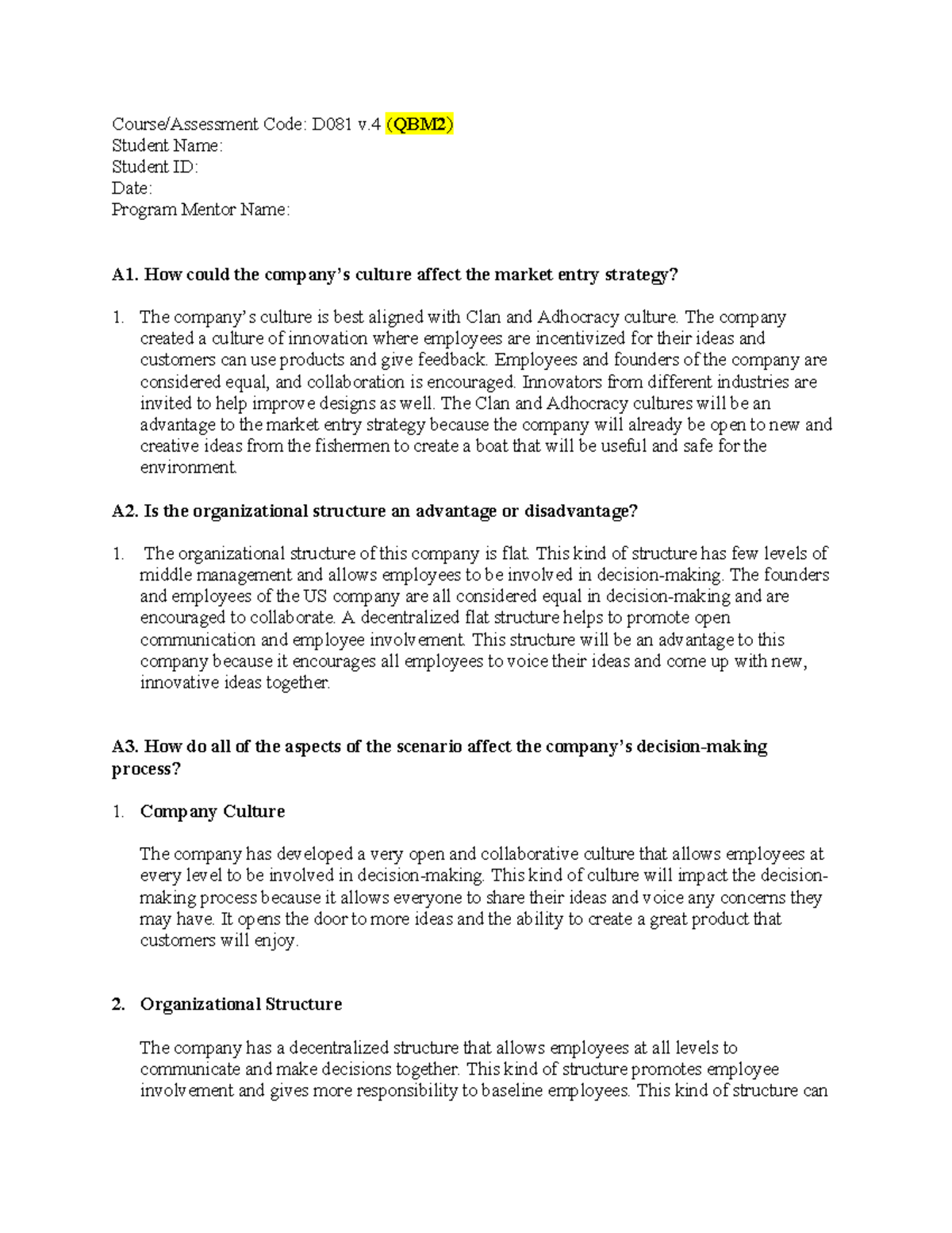 D081 - TASK 1 - D081 - TASK 1 PASSED - Course/Assessment Code: D081 v ...