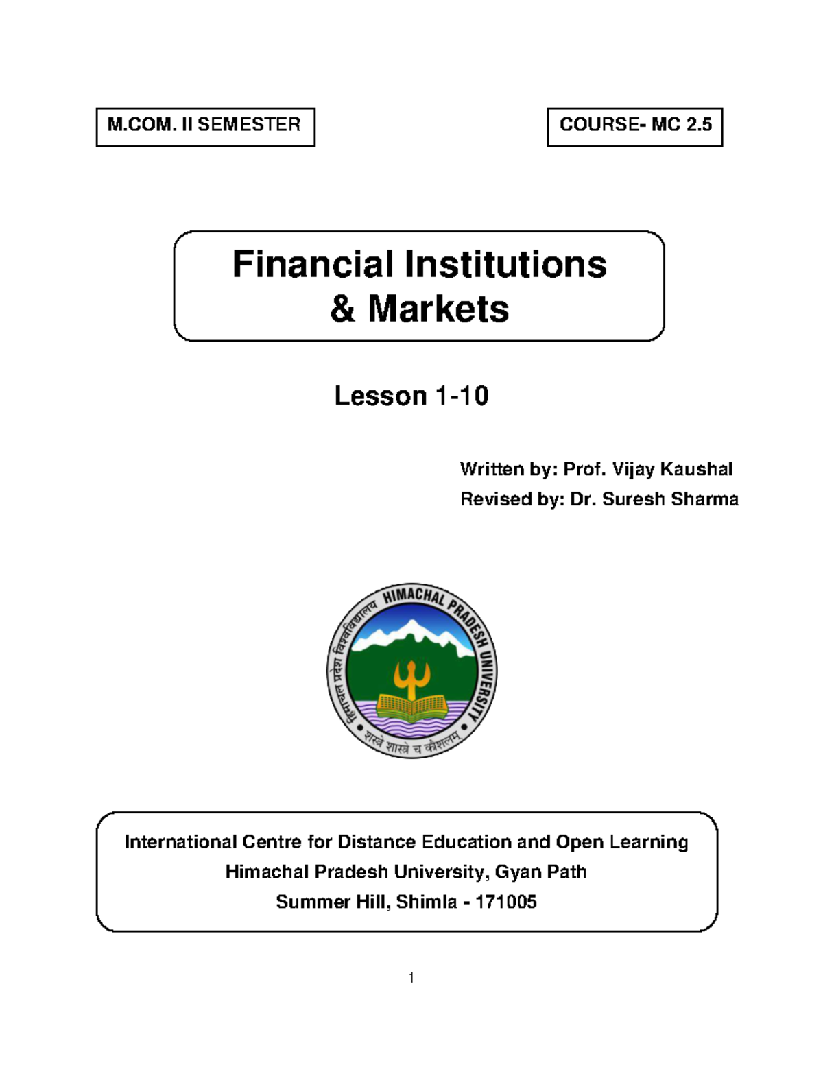 Fin inst mkt - Financial Markets And Institutions - Lesson 1- 10 ...