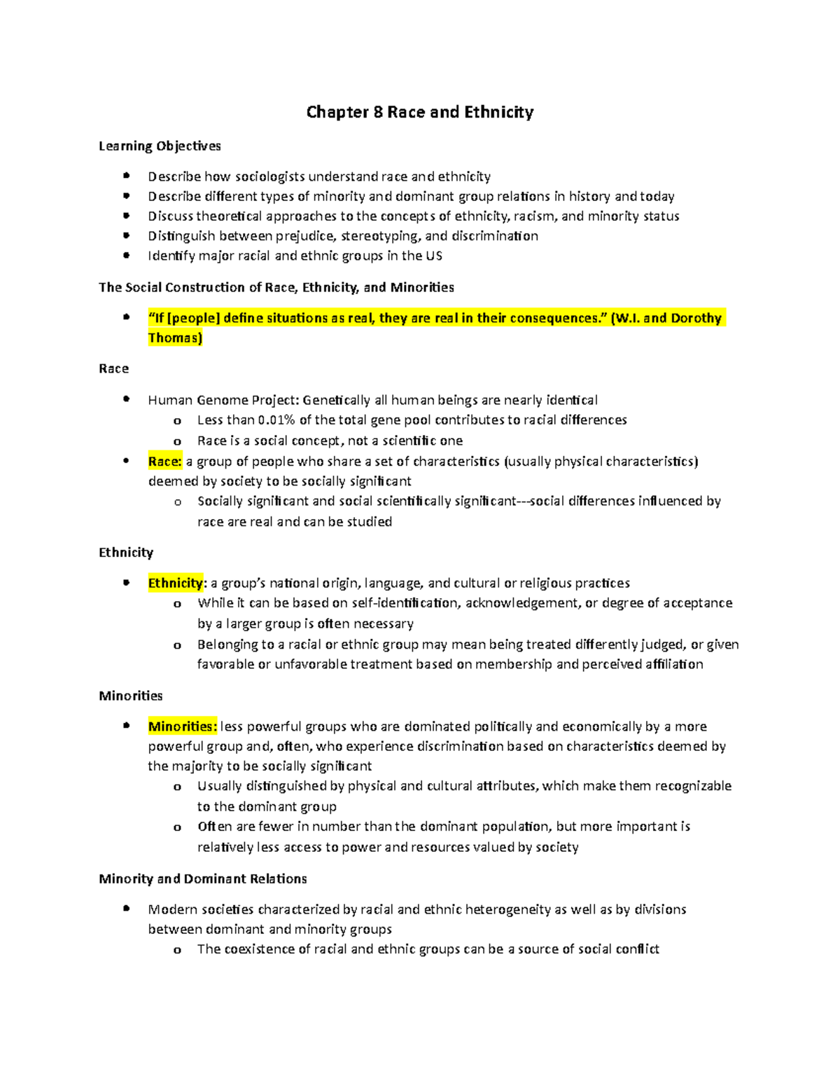 Sociology Chap 8 notes - race and ethnicity - Chapter 8 Race and ...