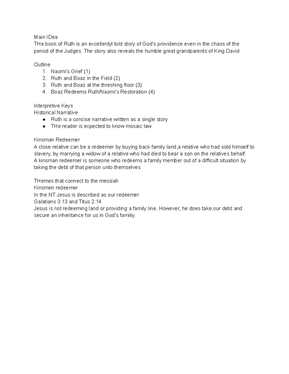 Old Testament Notes Ruth - Main IDea THe book of Ruth is an excellentyl ...