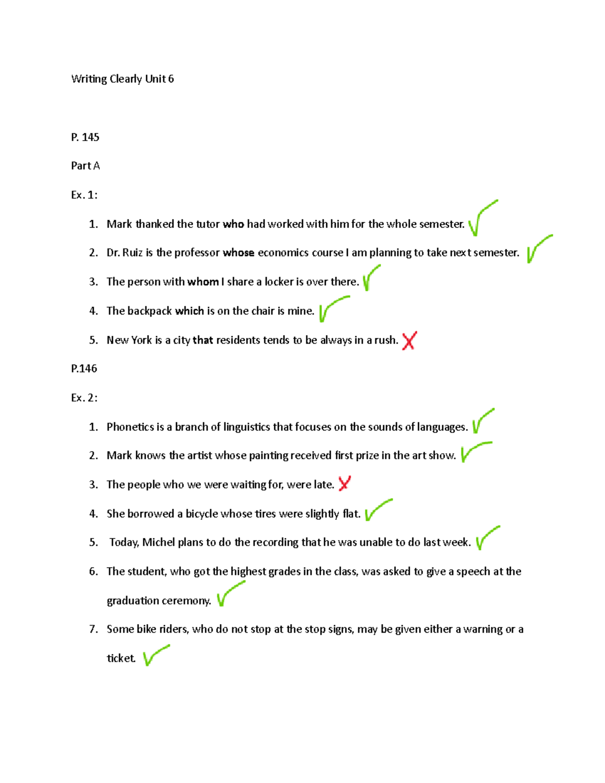 Writing Clearly Unit 6 - Quiz - Writing Clearly Unit 6 P. 145 Part A Ex ...