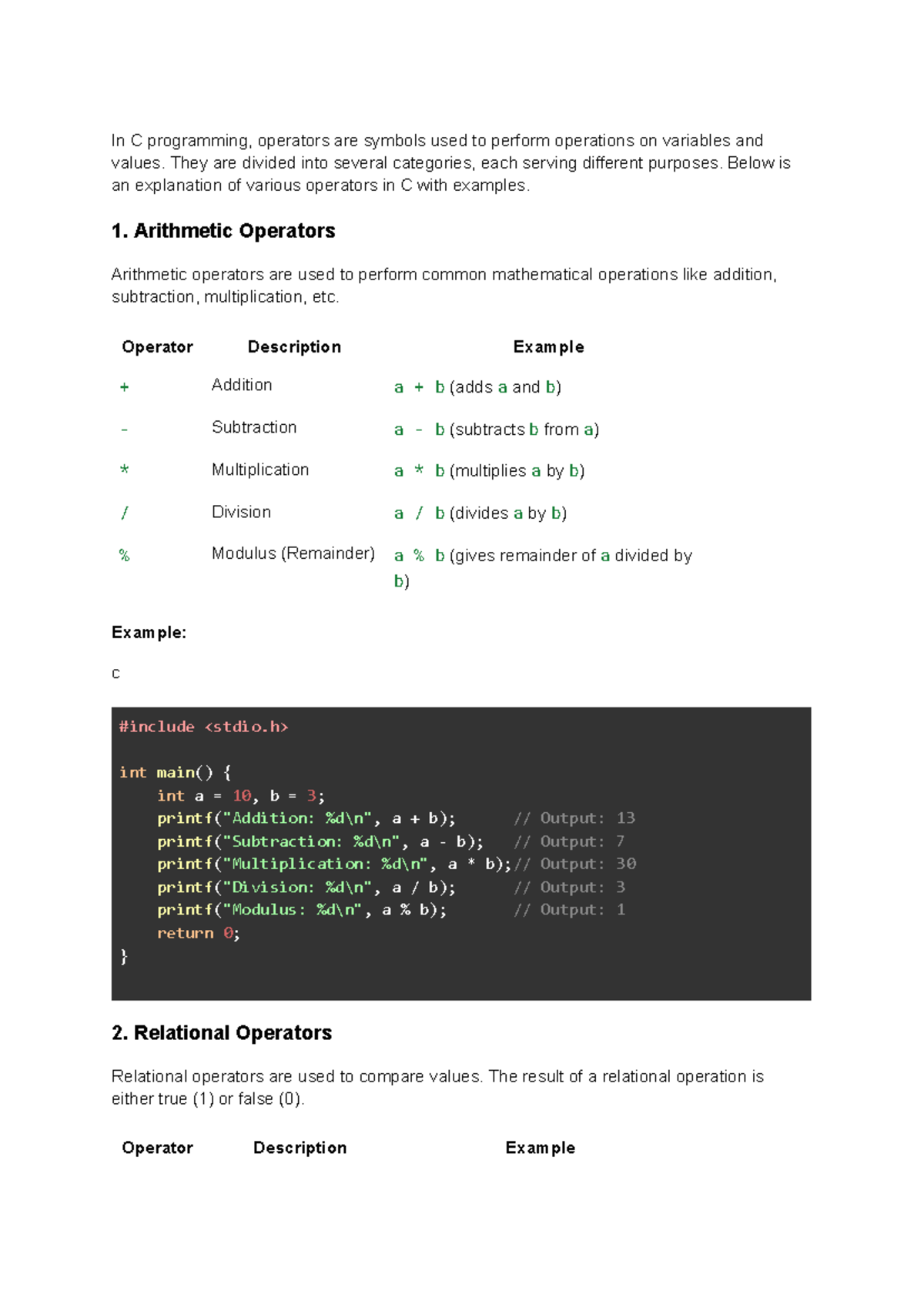 Operators In C - In C Programming, Operators Are Symbols Used To